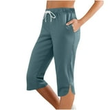 Besolor Womens Workout Capri Pants Summer High Waisted Drawstring ...