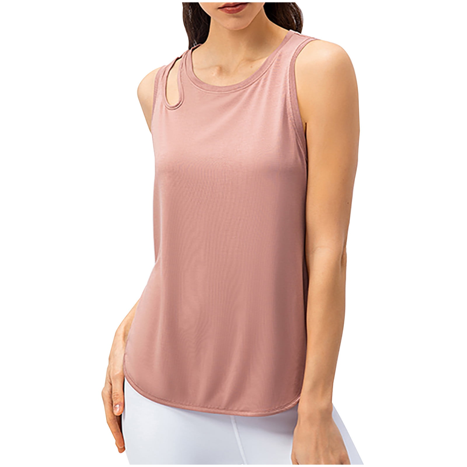 Besolor Womens Workout Tank Tops Round Neck Cutout Sleeveless Shirts ...