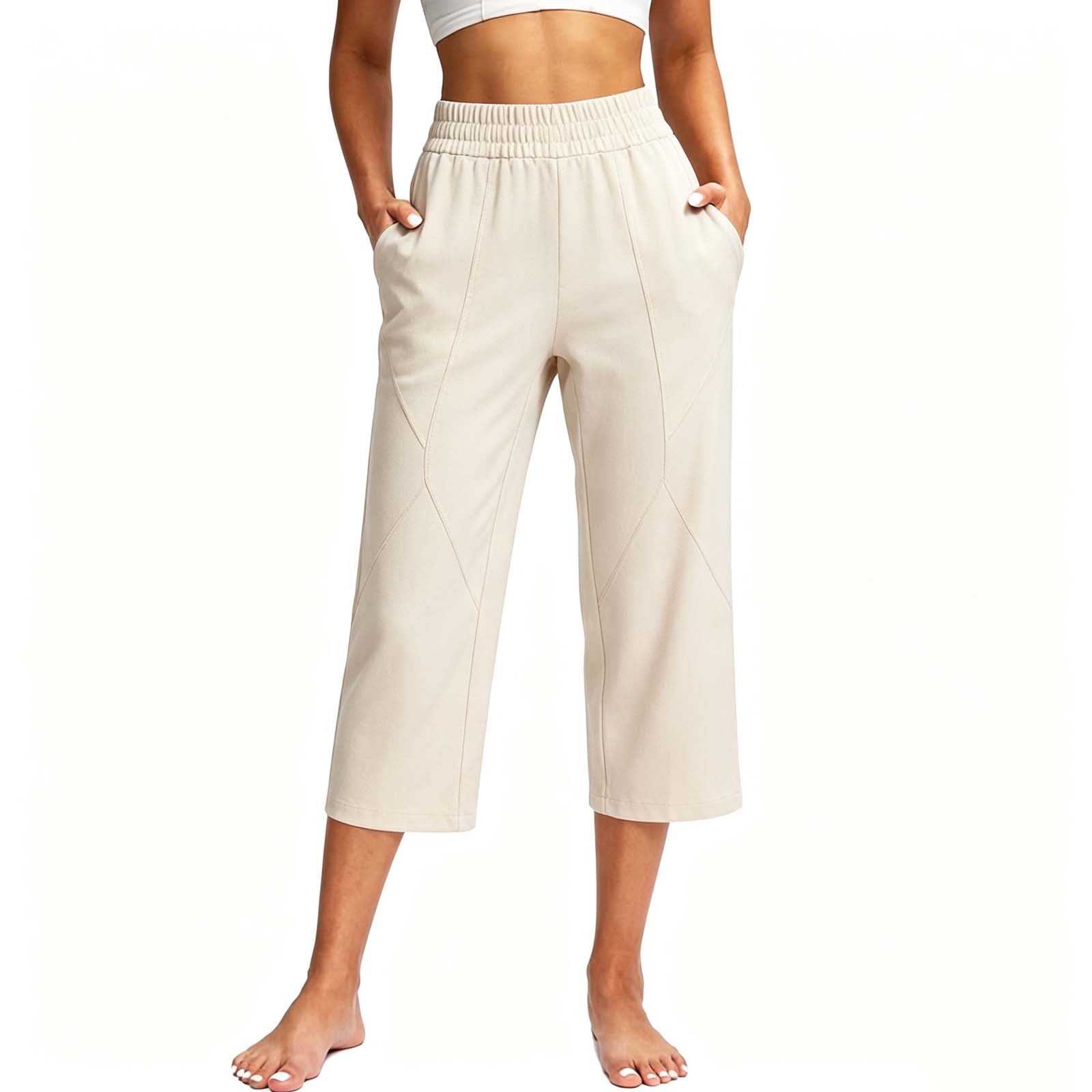 Besolor Womens Yoga Capris Elastic High Waist Cropped Pants with ...