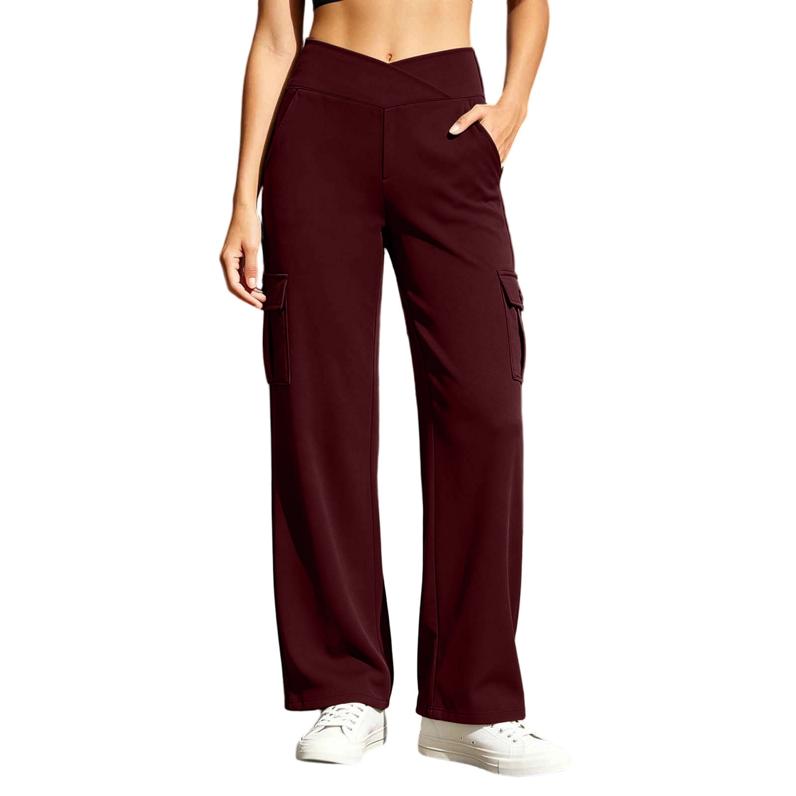 Besolor Womens Yoga Pants Wide Leg Elastic High Waisted Cargo Pants ...