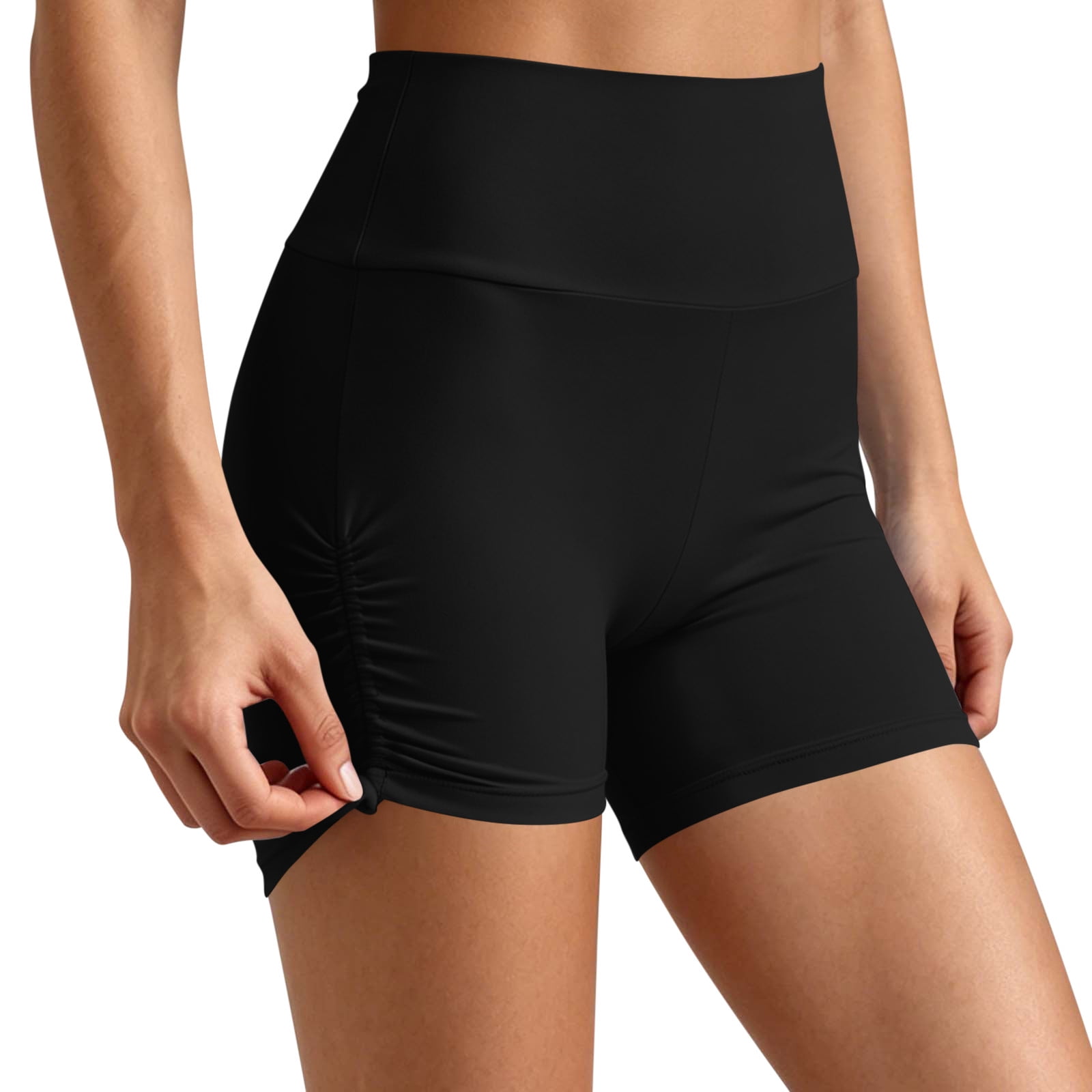 Besolor Womens Yoga Shorts Elastic High Waisted Slim Fitting Side ...