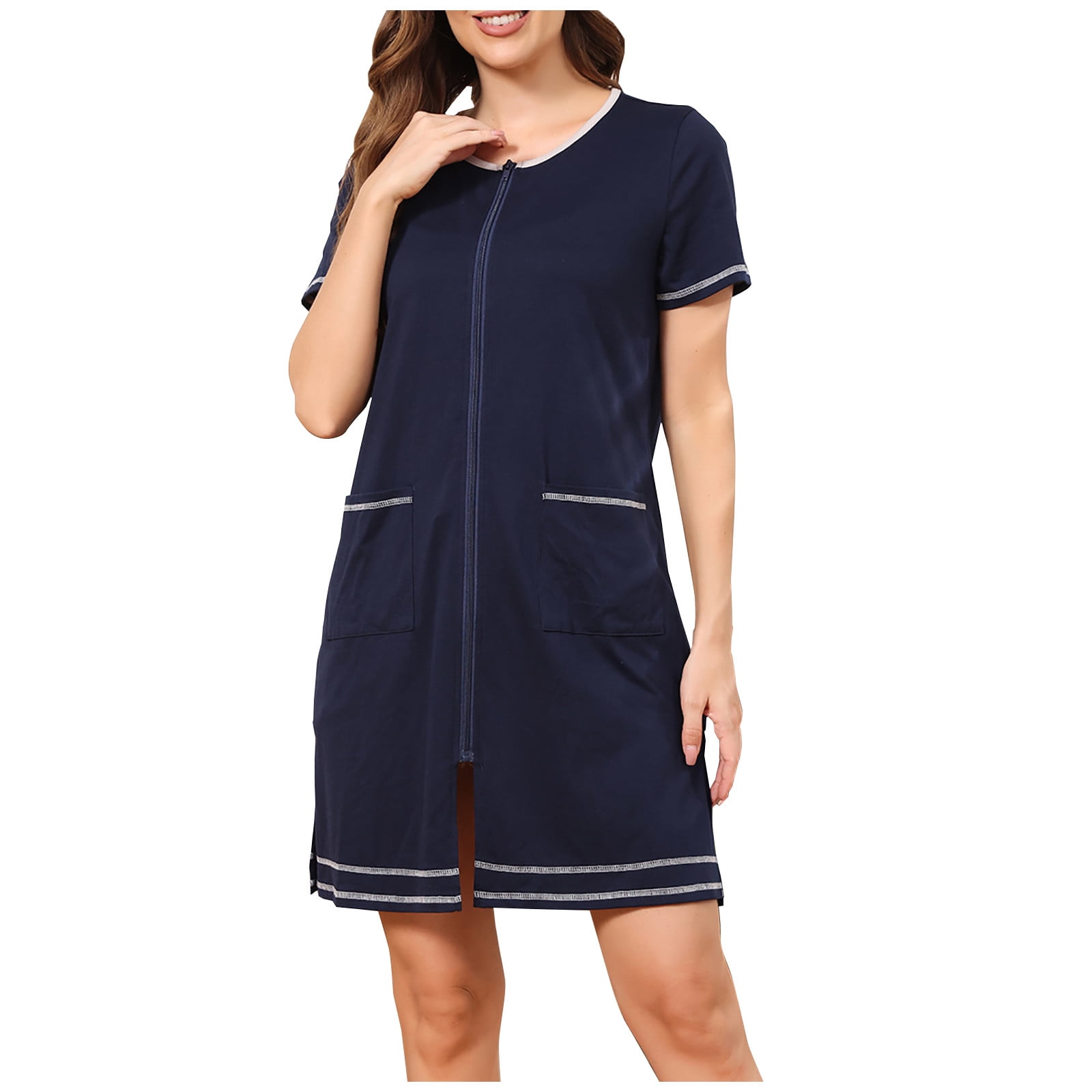 Besolor Womens Zip up Robes Short Sleeve Zipper Housecoat Short ...