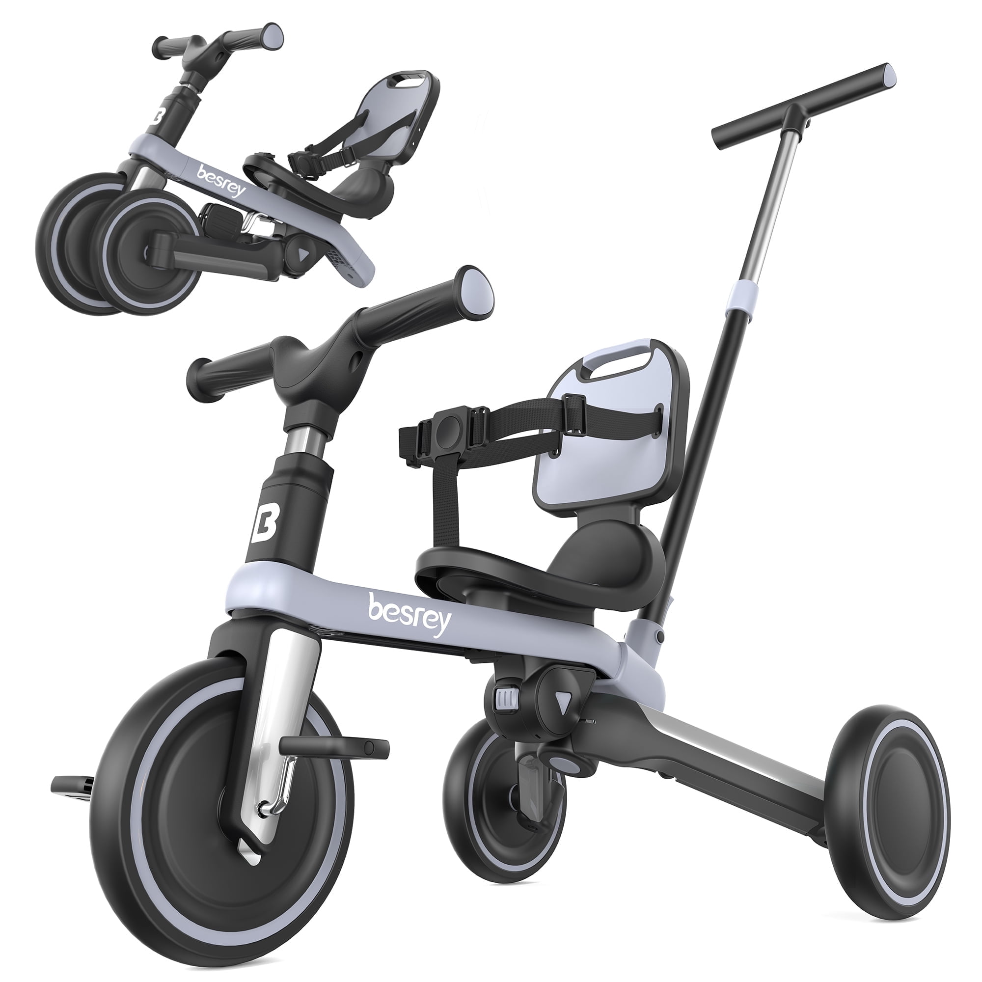 Besrey 5-in-1 Toddler Tricycle, 1-3 Years, Push Handle, Foldable ...