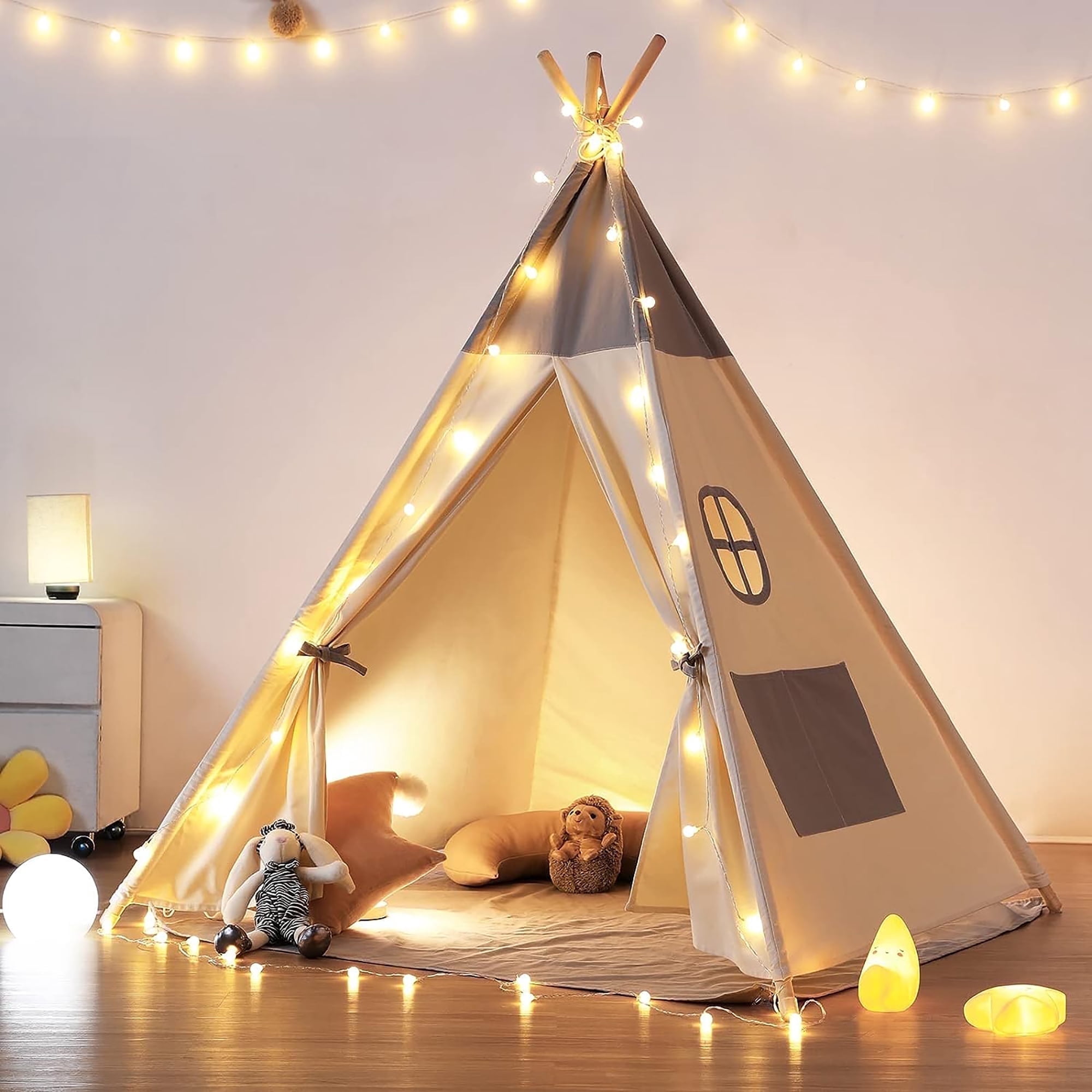 Besrey Teepee Tent with Fairy Lights & Mat for Indoor Play - Walmart ...