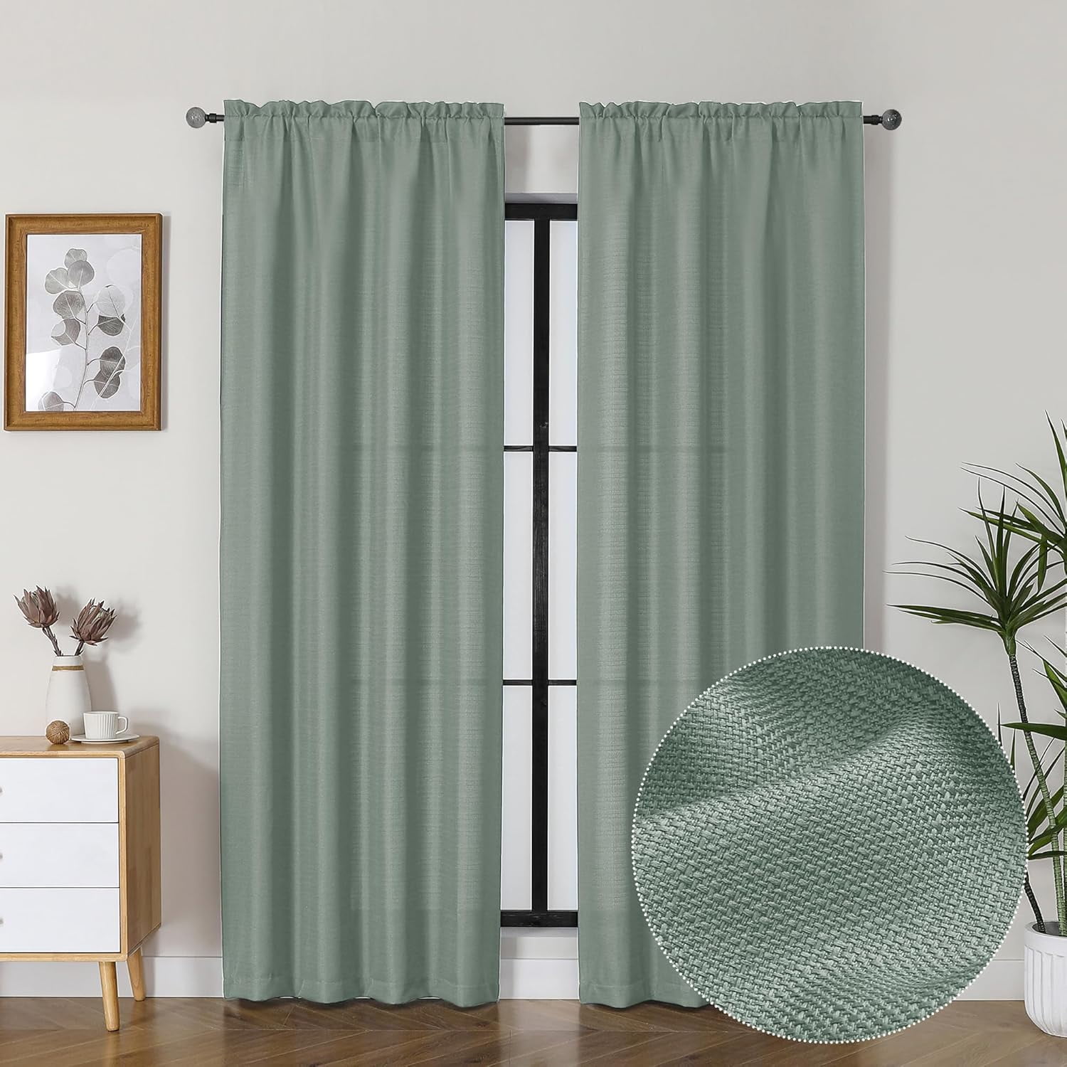 Bessie Textured Curtain Panels 2 Pcs, Faux Linen 54 Inch Curtains ...
