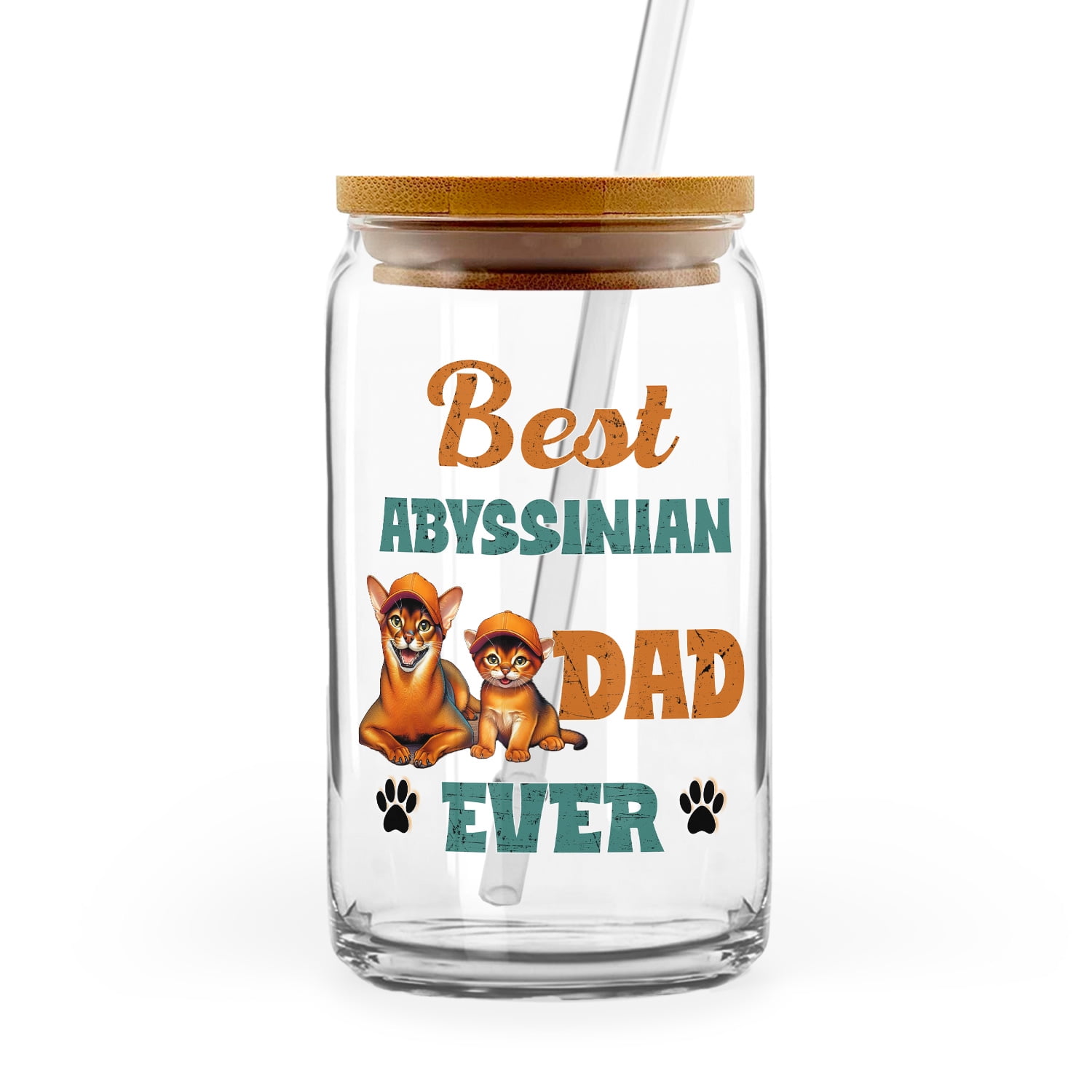 Best Abyssinian Dad Ever Happy Father's Day 16oz Glass Cup Mug Cat ...
