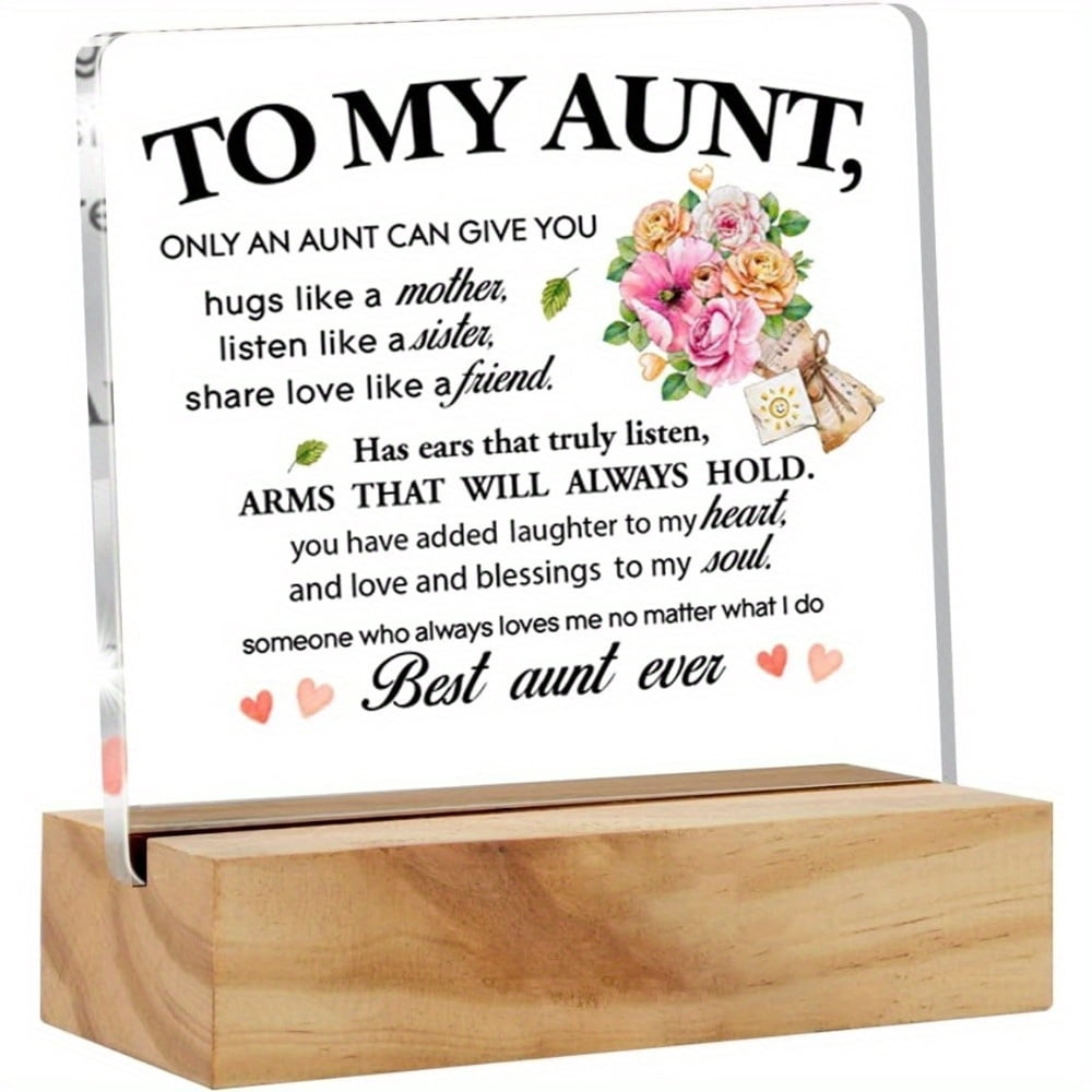 Best Aunt Gift - Floral Acrylic Table Plaque with Wooden Stand, Printed ...