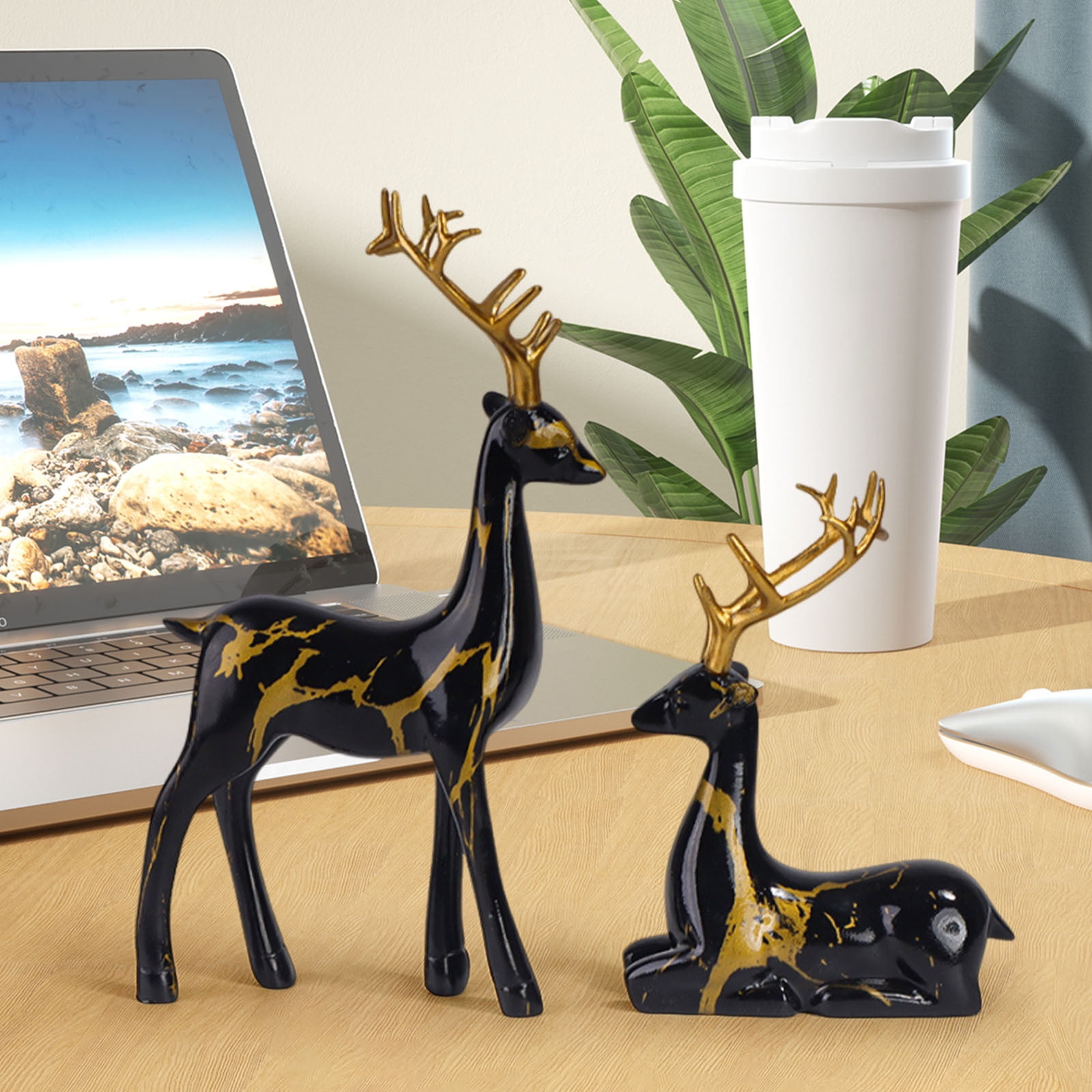 Best Bargains Black Resin Deer Sculpture Set - Elegant Modern Reindeer ...