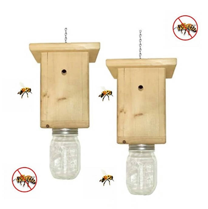 Best Bee Outdoor Trap 2 Pack Wood Carpenter Bee Trap for Outside ...