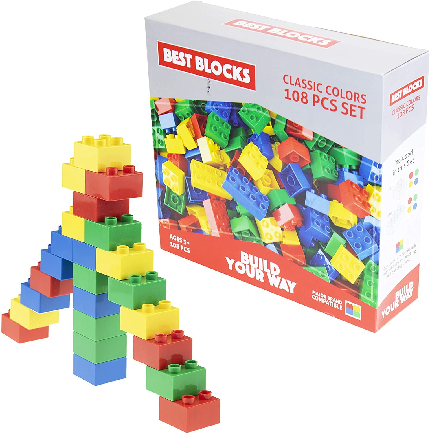Best Blocks 108 Piece Big Block Set, Classic Colors, Building Toy for ...