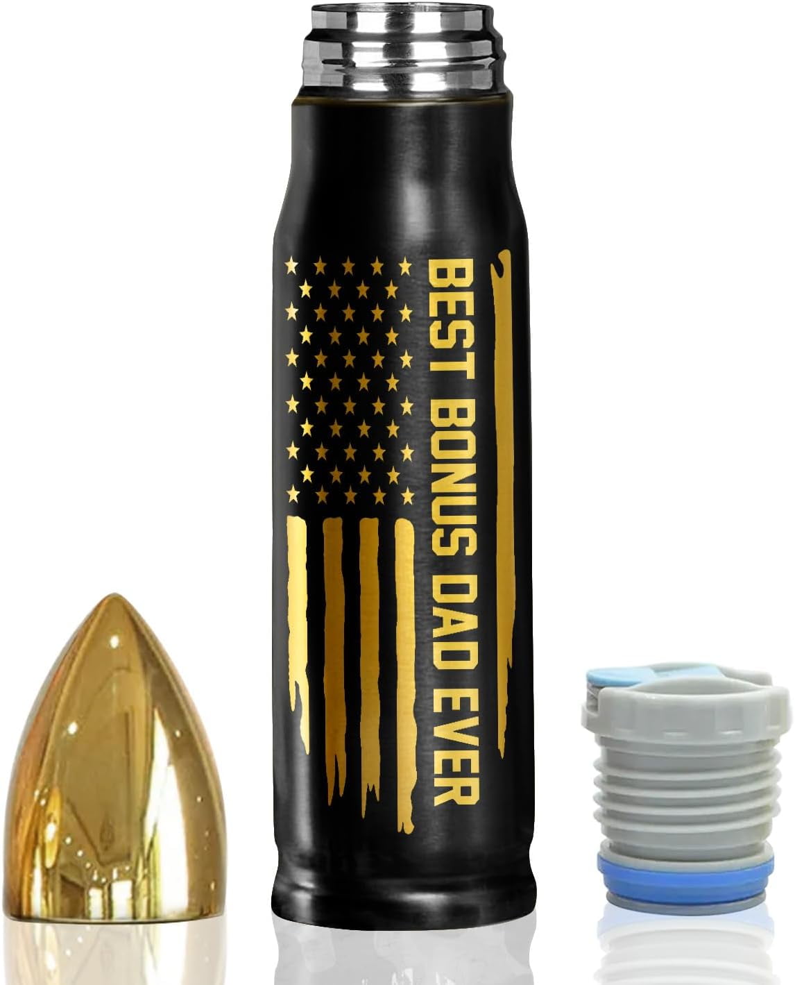 Best Bonus Dad Ever 17oz Stainless Steel Black Bullet Tumbler - Step ...
