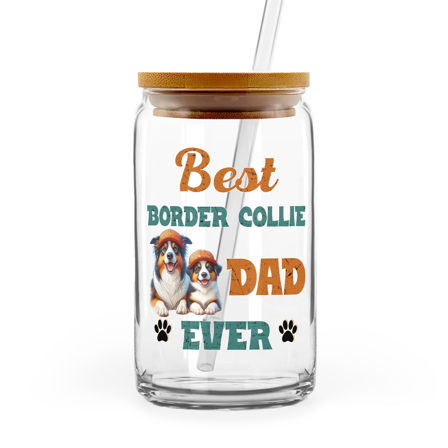 Best Border Collie Dad Ever Happy Father's Day 16oz Glass Cup Mug ...