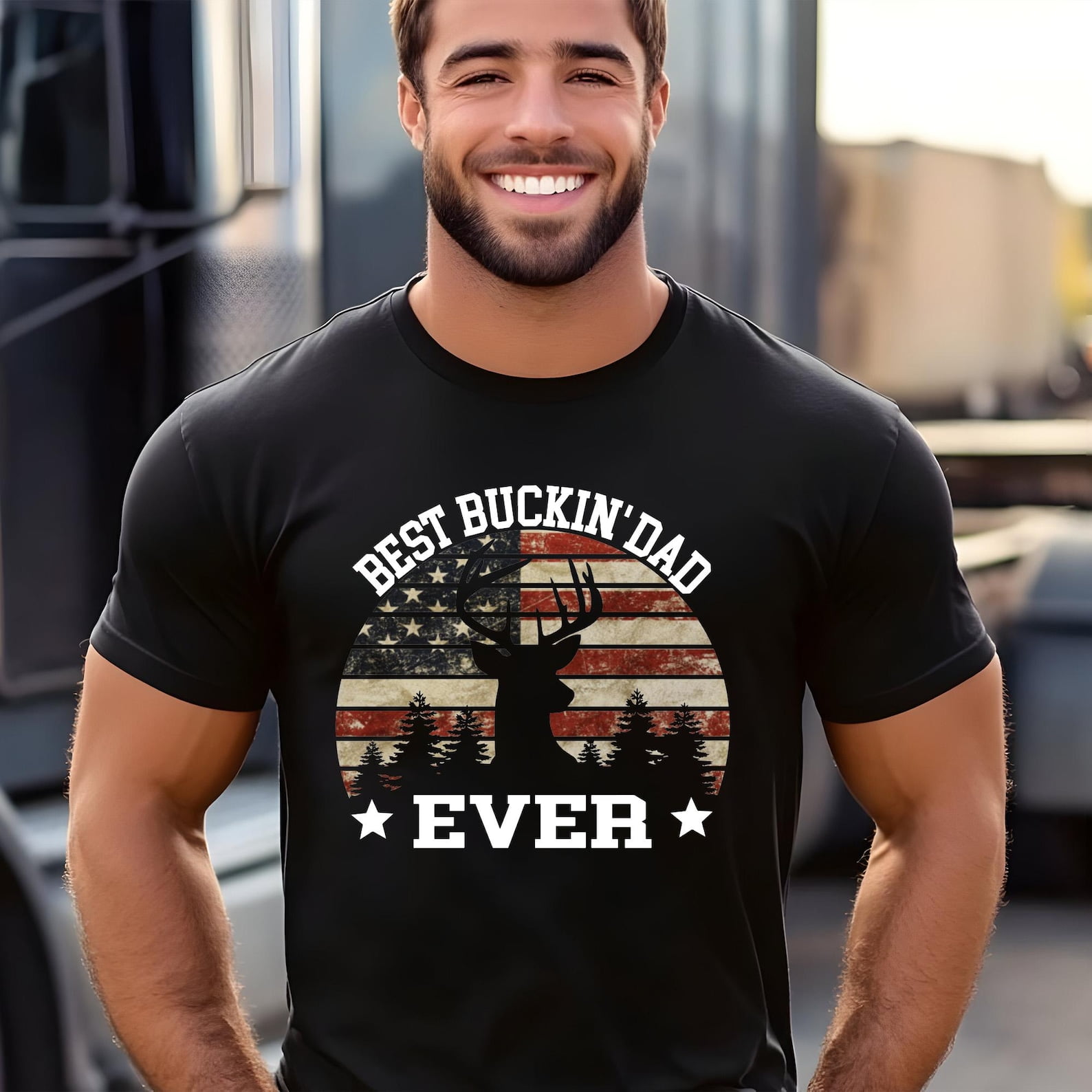 Best Buckin’ Dad Ever Shirt – Funny Hunting Dad Gift – American Flag ...