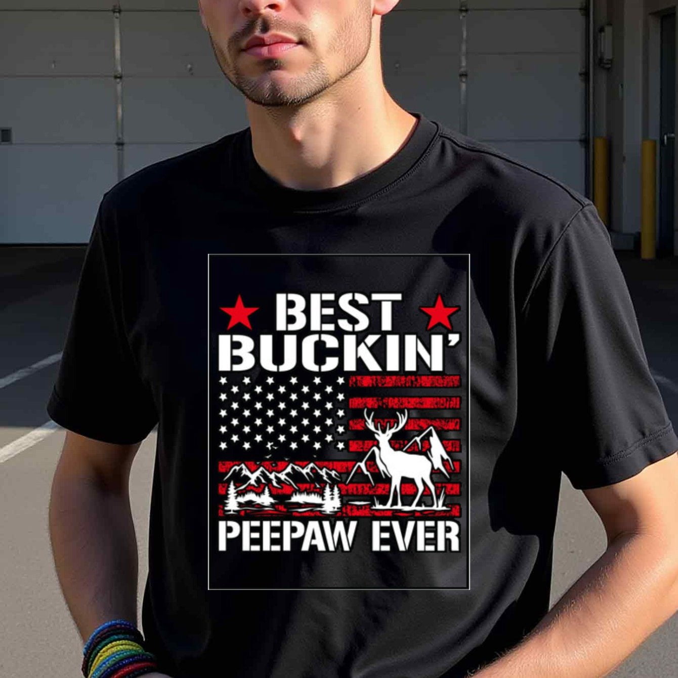 Best Buckin' Peepaw Ever" Men'S T-Shirt - American Flag & Deer Design ...