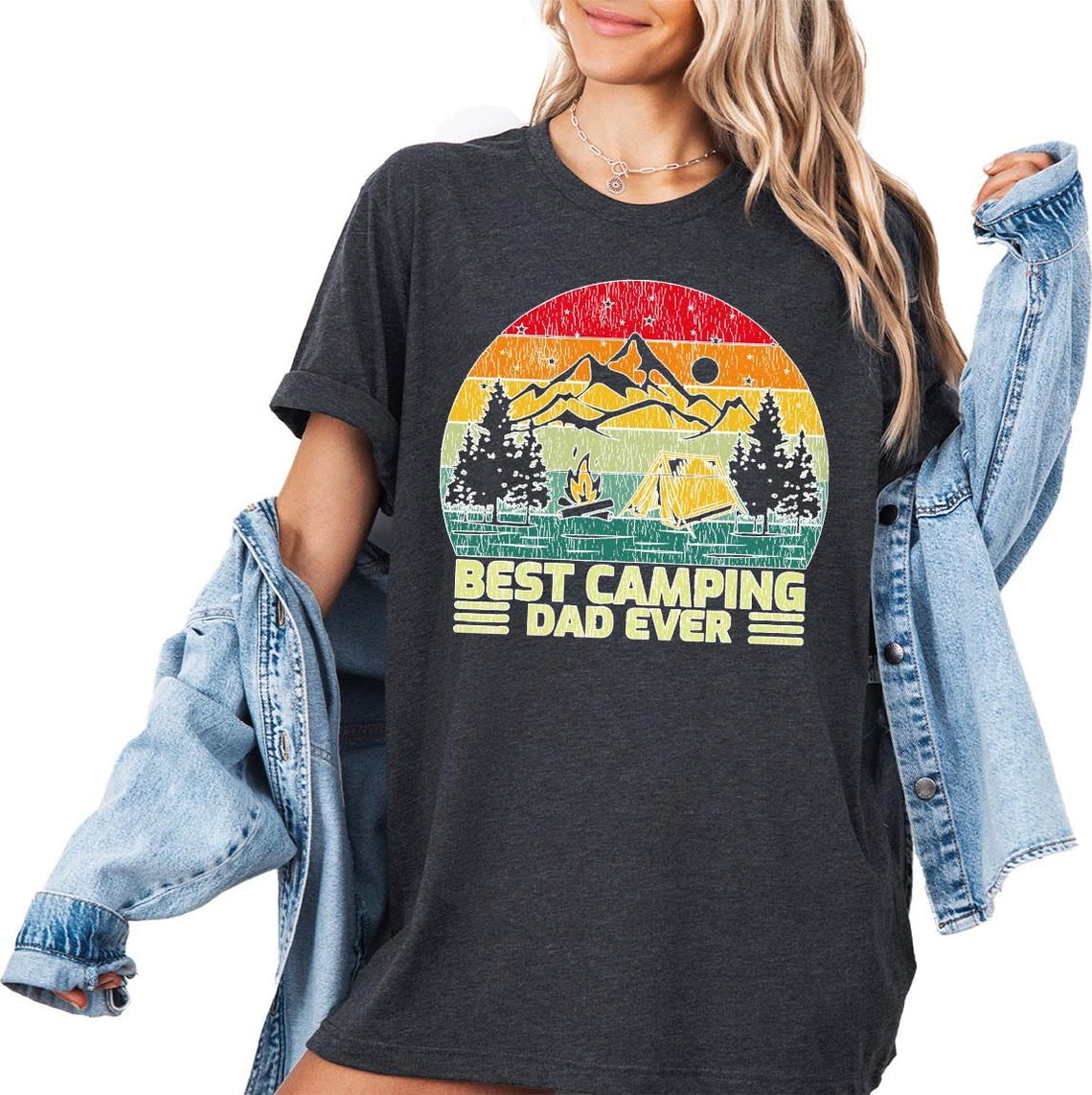 Best Camping Dad Ever Shirt, Retro Sunset Mountain Shirt, Father's Day ...