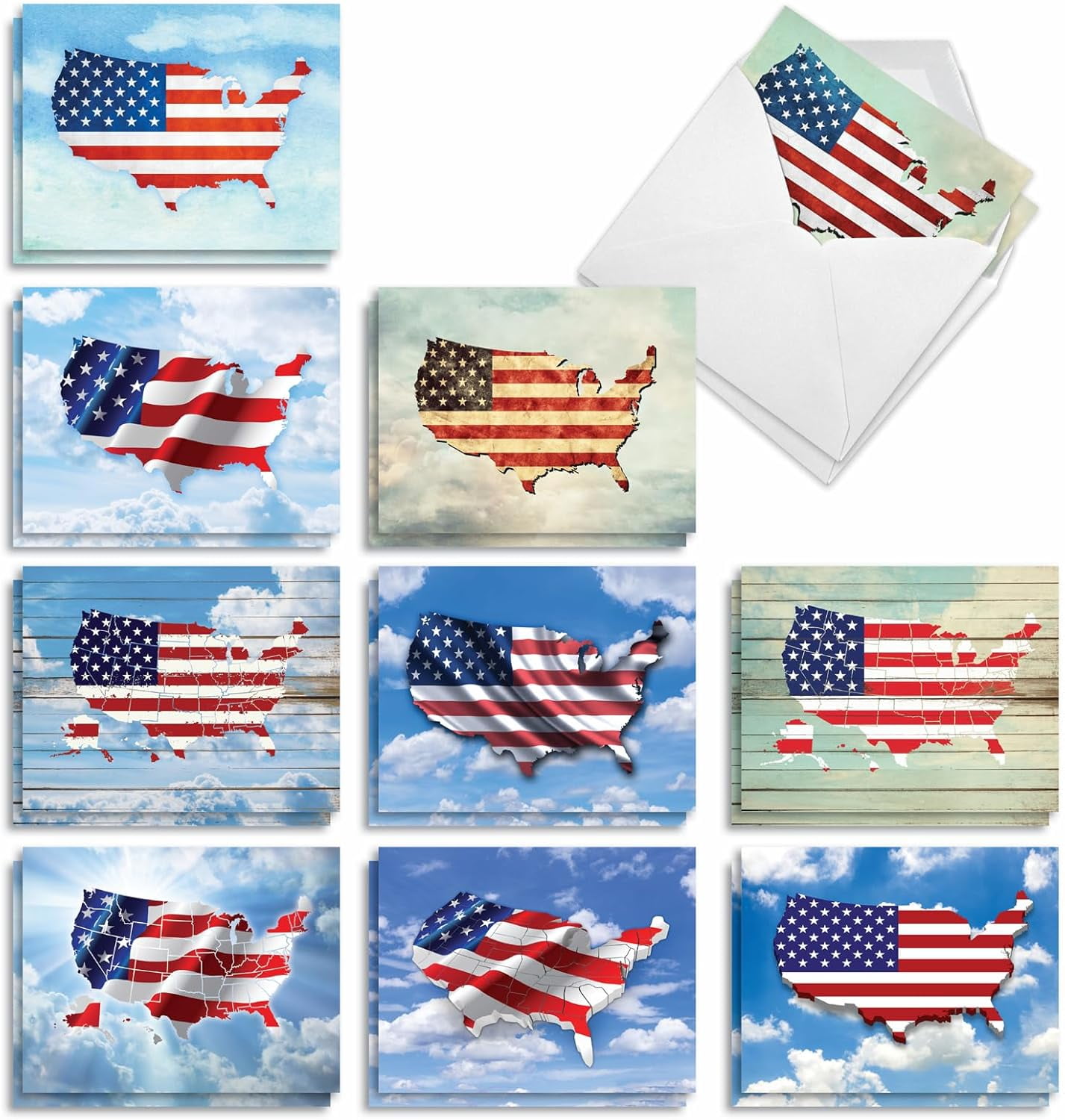 The Best Card Company - 20 American Flag Boxed Cards Blank (4 x 5.12 ...