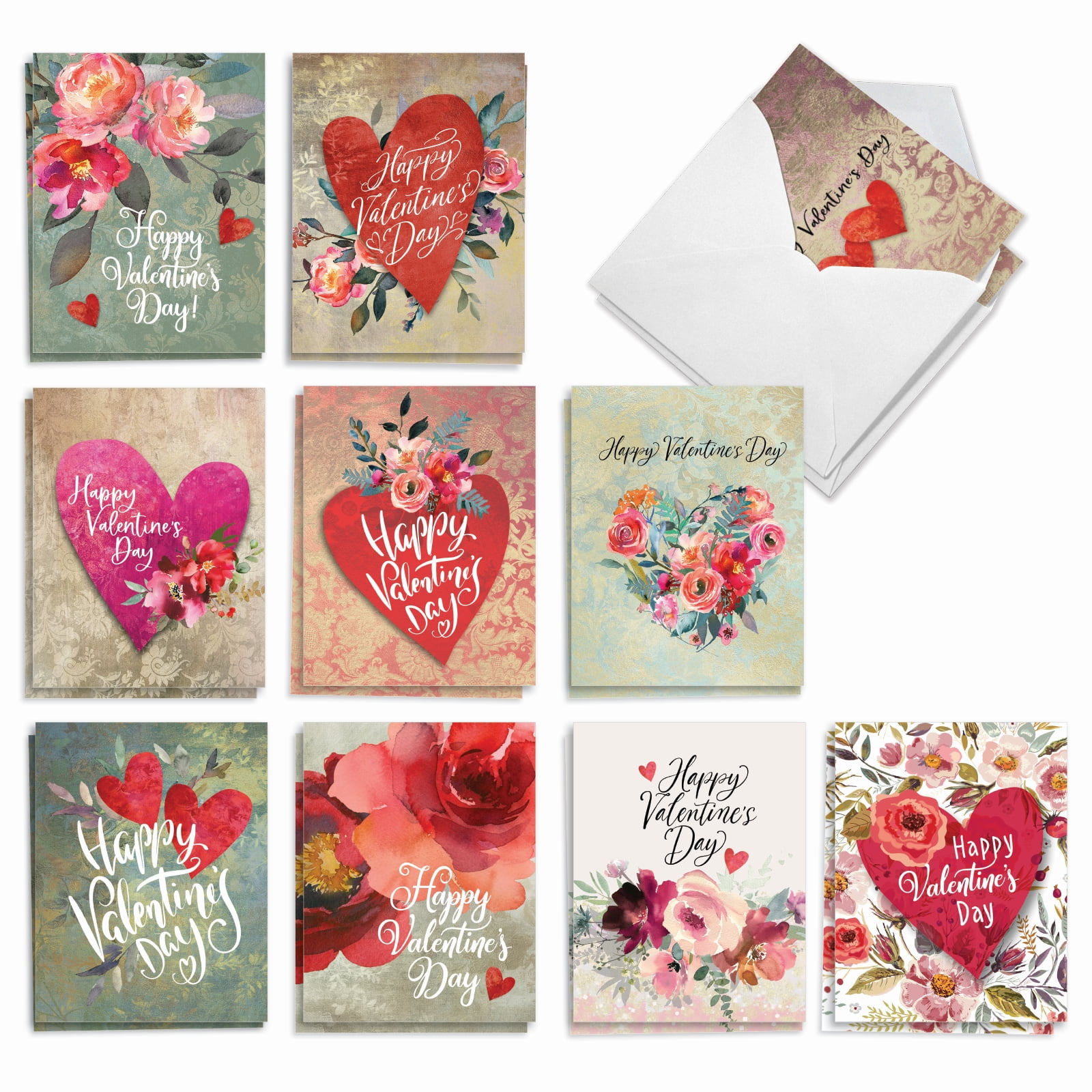The Best Card Company 20 Assorted Valentine's Day Notecards Box Set 4 x ...