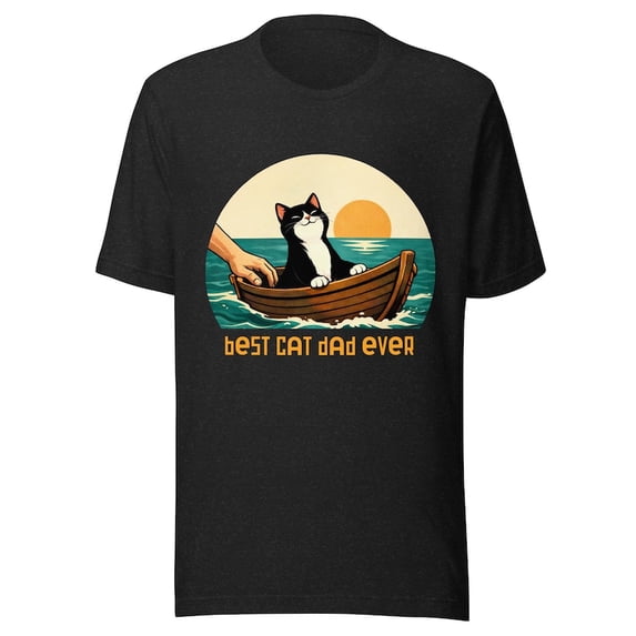 Best Cat Dad Ever Graphic T-Shirt, Vintage Cat in Boat Illustration Tee ...