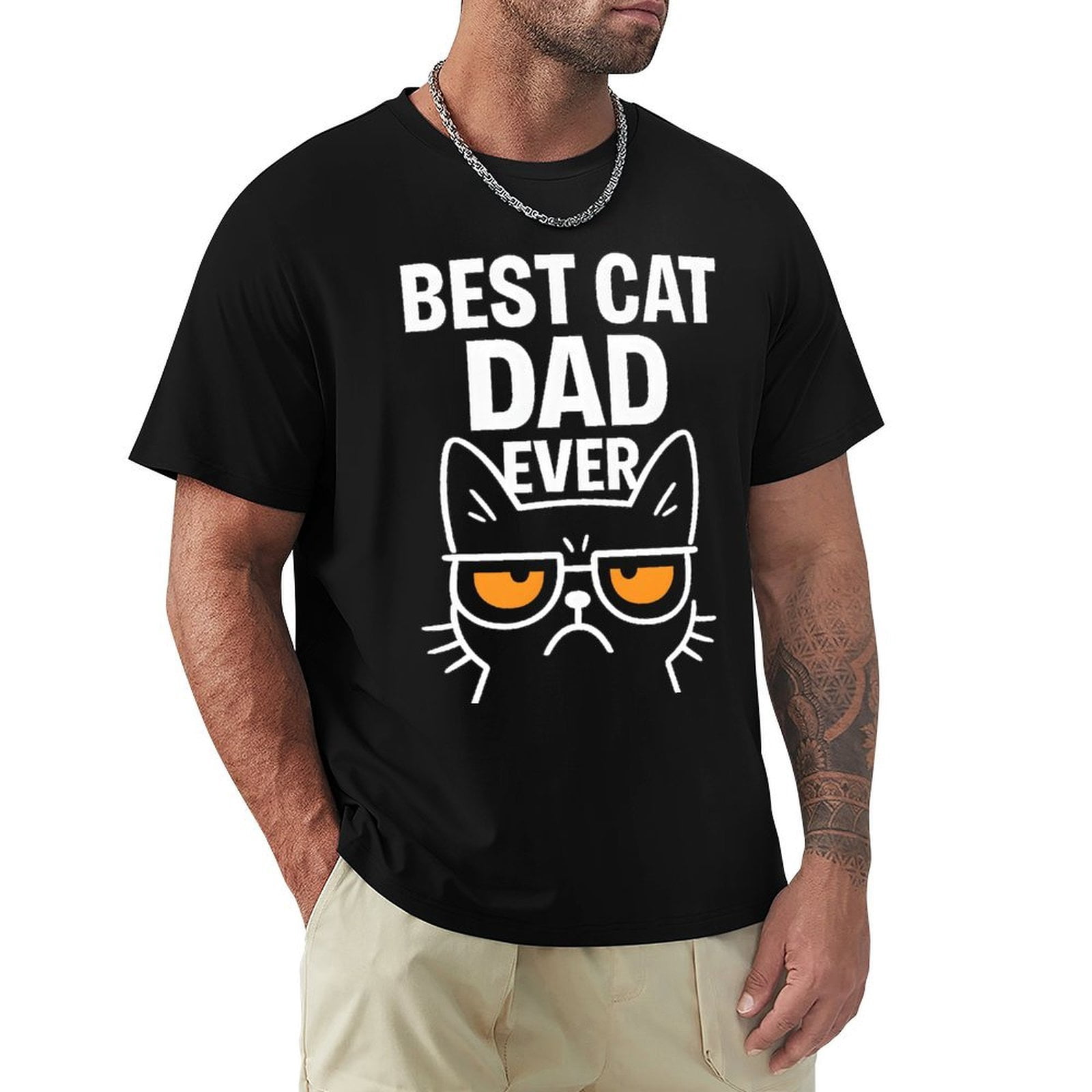 Best Cat Dad Ever Men's HD Print Classic Short Sleeve T-Shirts Black ...