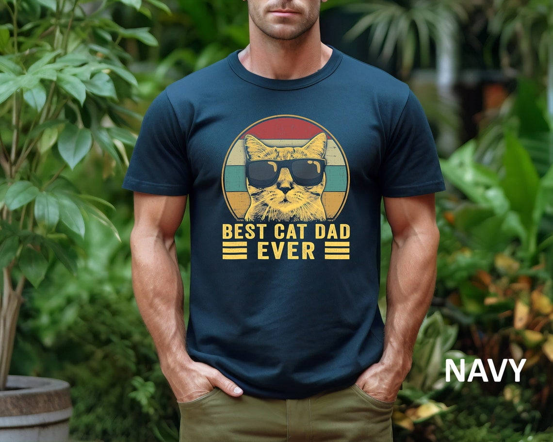Best Cat Dad Ever Shirt, Funny Cat Dad Tshirt, Retro Glasses Cat Dad ...