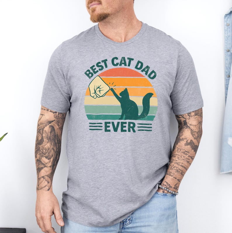 Best Cat Dad Ever Shirt Vintage Fist Bump Cat Lover Gift Funny Cat ...