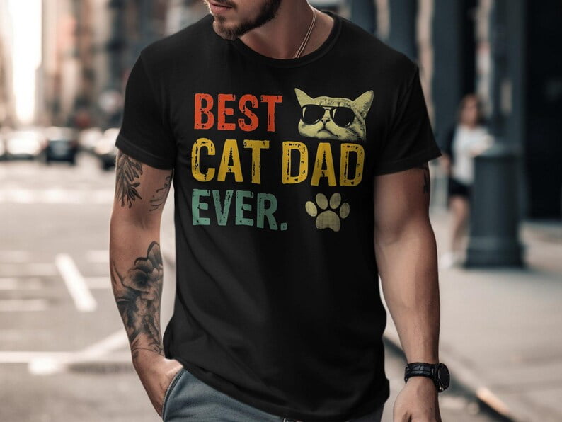 Best Cat Dad Ever T-Shirts, Cool Cat with Sunglasses, Father’s Day Gift ...