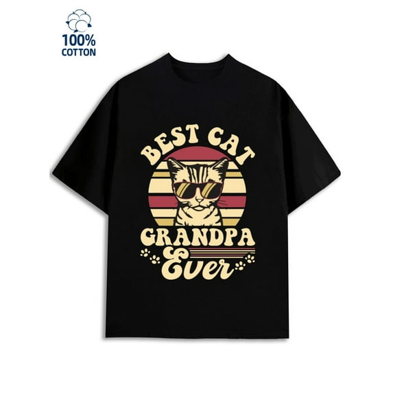 Best Cat Grandpa men funny humor 180G 100% Cotton black husband wife ...