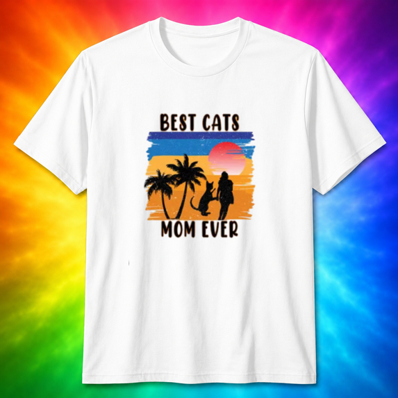 Best Cats Mom Ever Beach Sunset Palm Trees Retro T-Shirt, for men ...