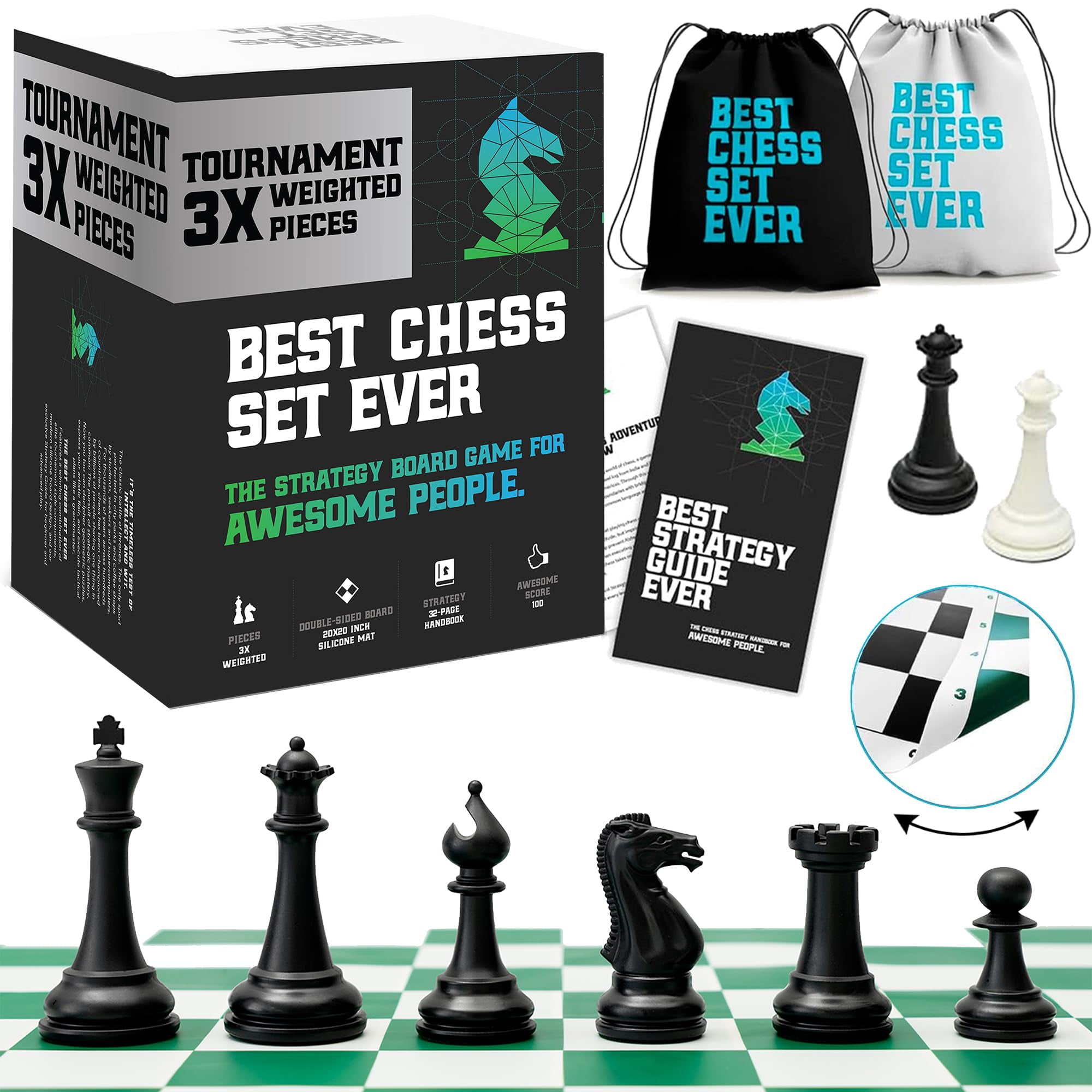 Best Chess Set Ever 3X Triple Weighted Tournament Size Chess Board Set ...