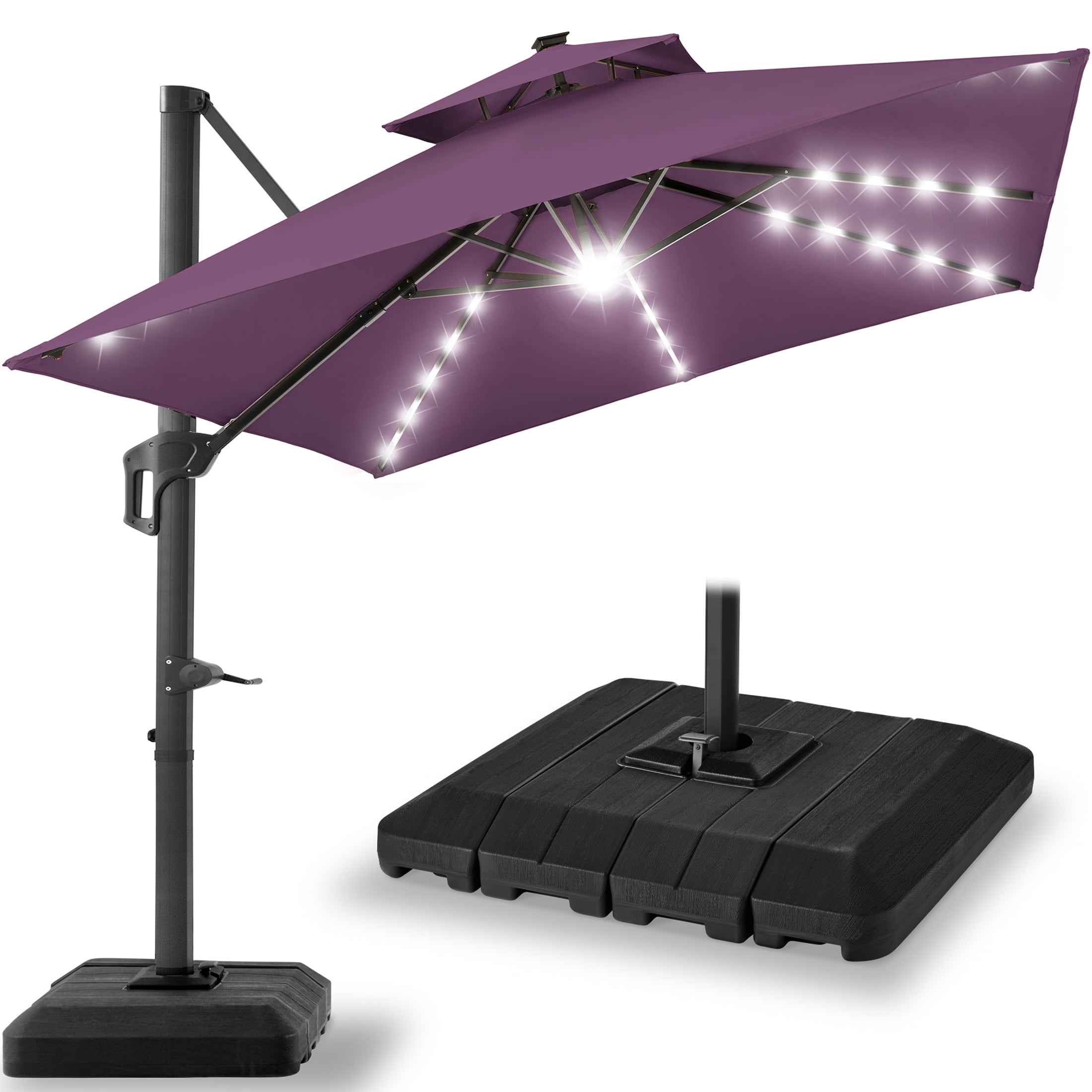 Best Choice 10x10ft Patio Umbrella Set with Solar LED and Base ...