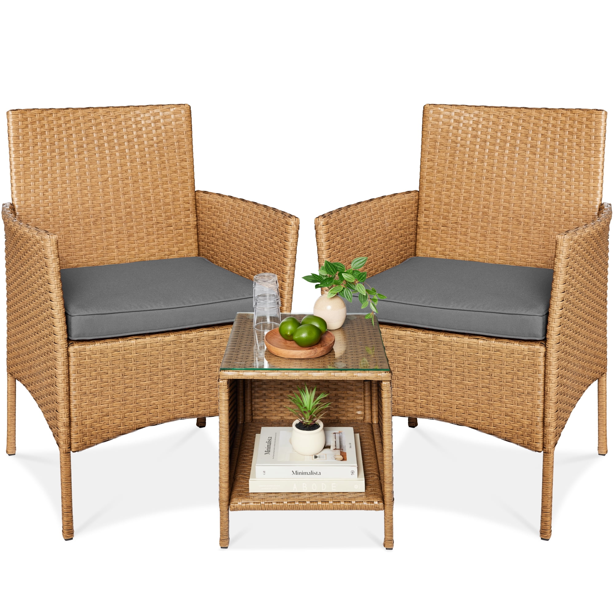 Best Choice Products 3-Piece Outdoor Wicker Conversation Patio Bistro ...