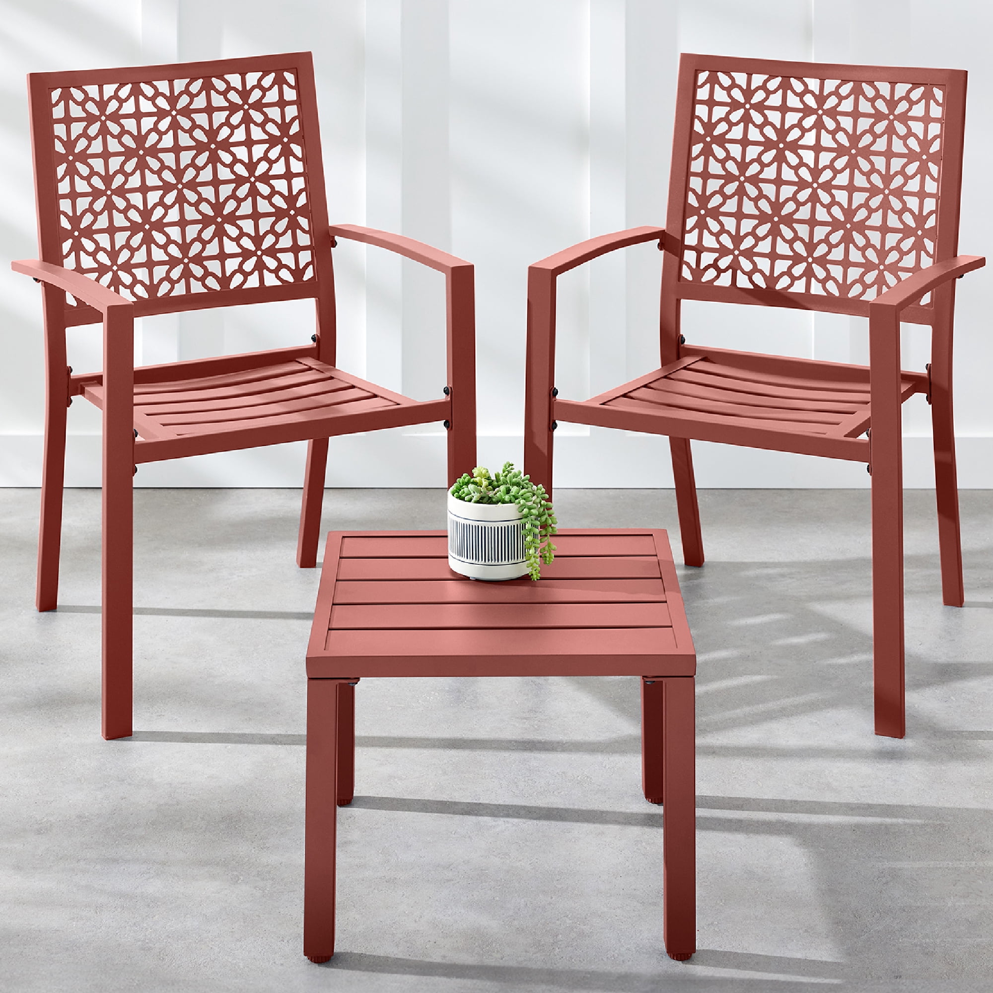 Best Choice Products 3-Piece Stackable Metal Patio Bistro Set, Terra ...
