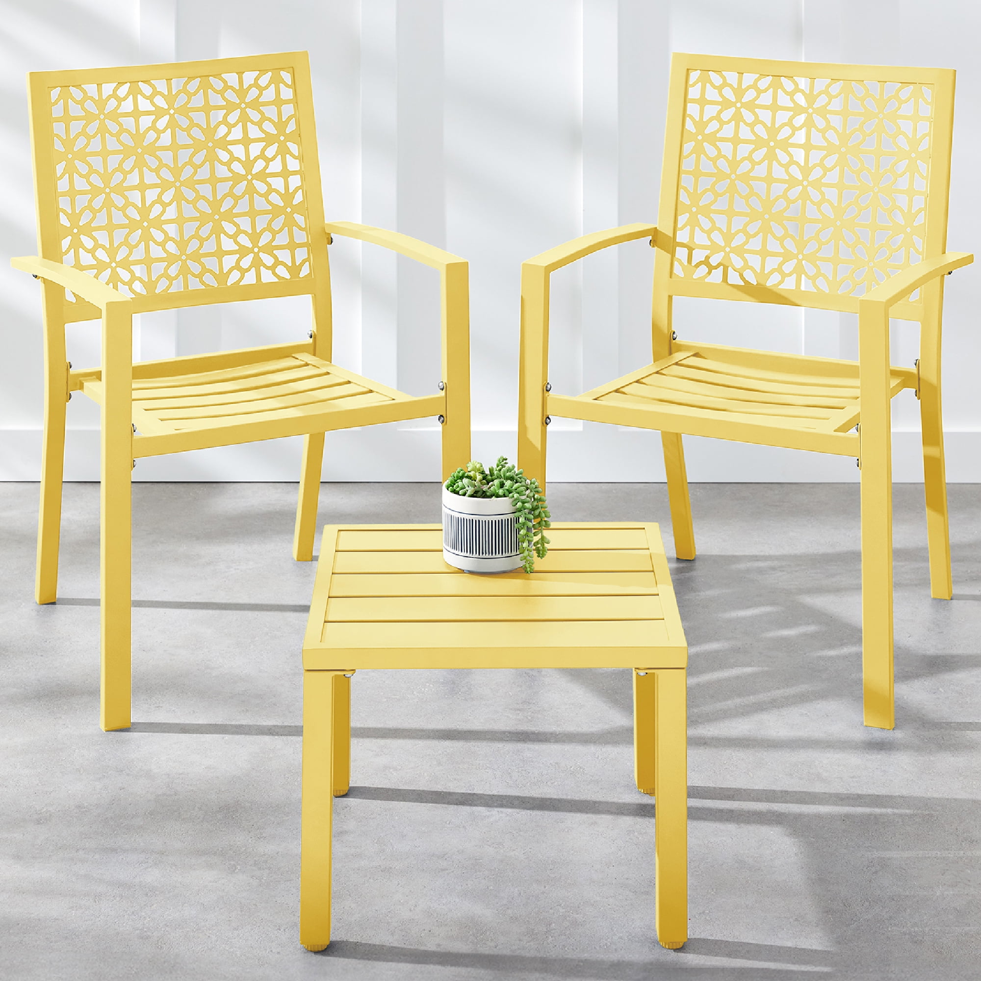 Best Choice Products 3-Piece Stackable Outdoor Patio Bistro Set, Yellow ...