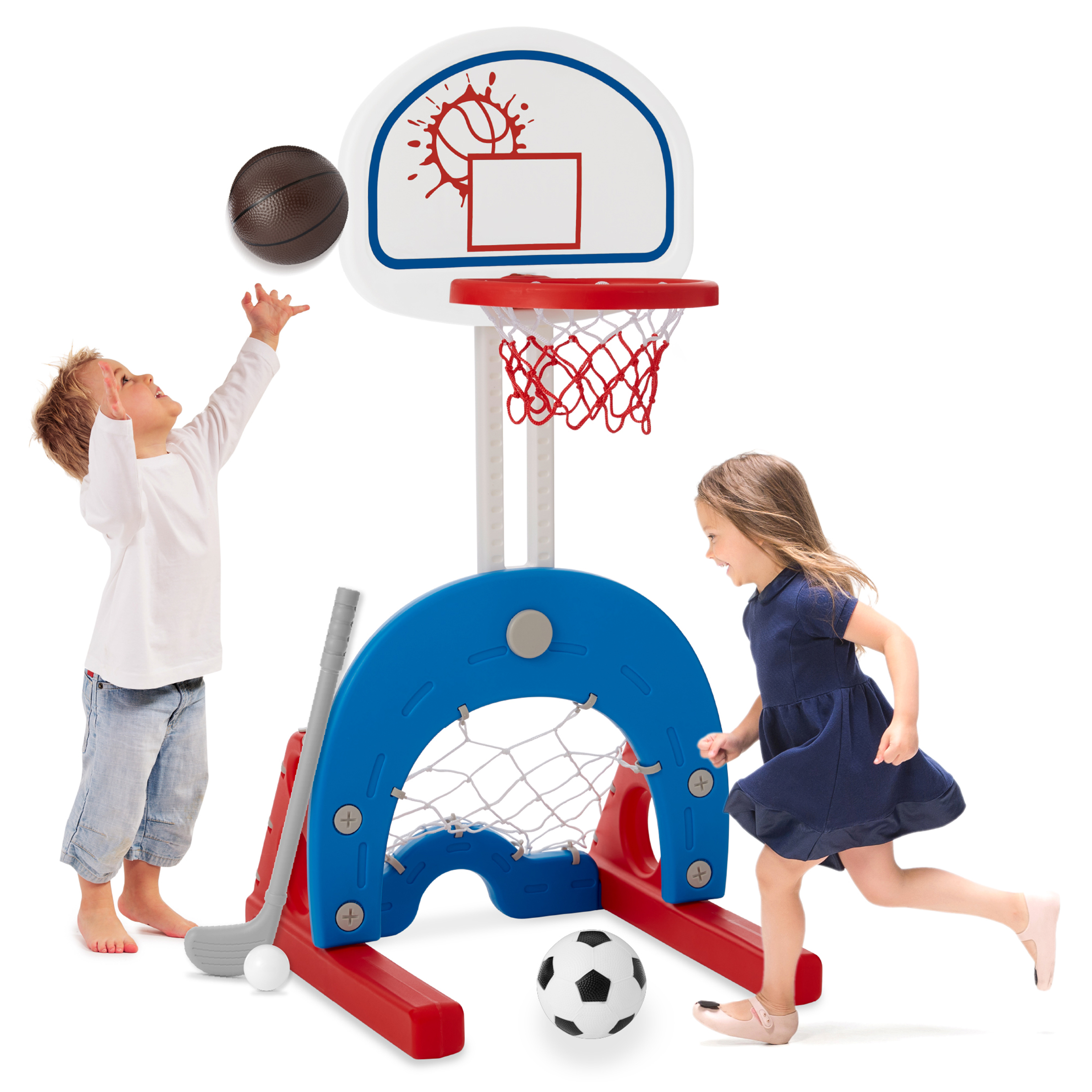 Gymax 3-in-1 Kids Basketball Hoop Set Adjustable Sports Activity Center ...