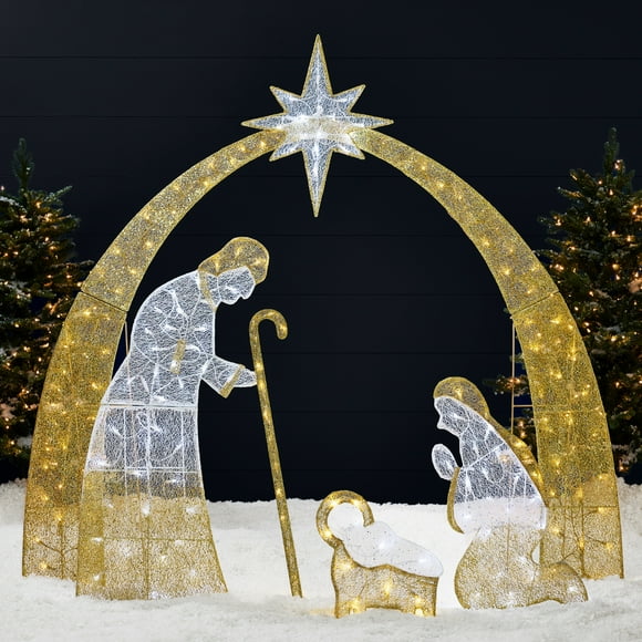 Nativity Scene Outdoor With Lights