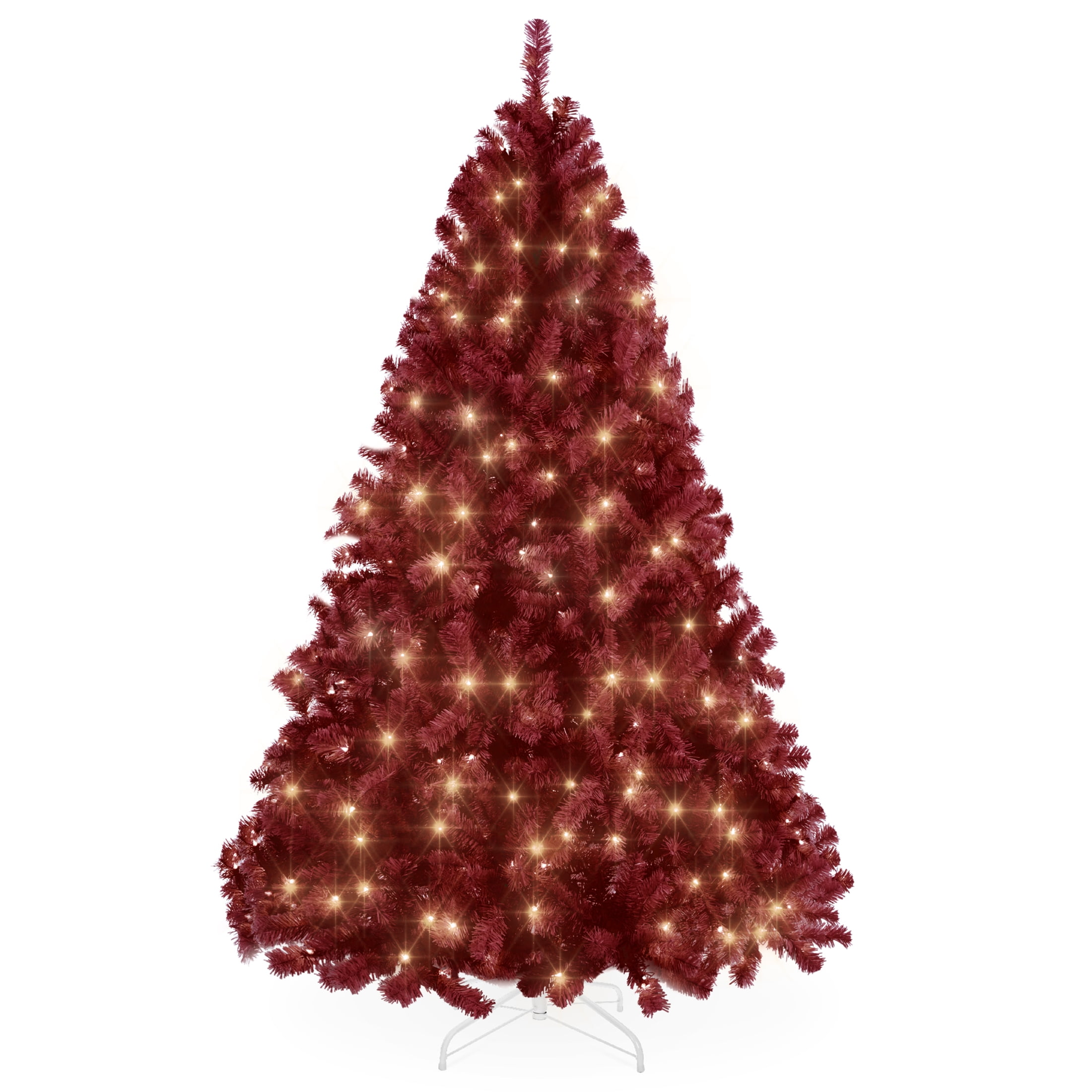 Best Choice Products 4.5ft Pre-Lit Burgundy Christmas Tree, Artificial ...