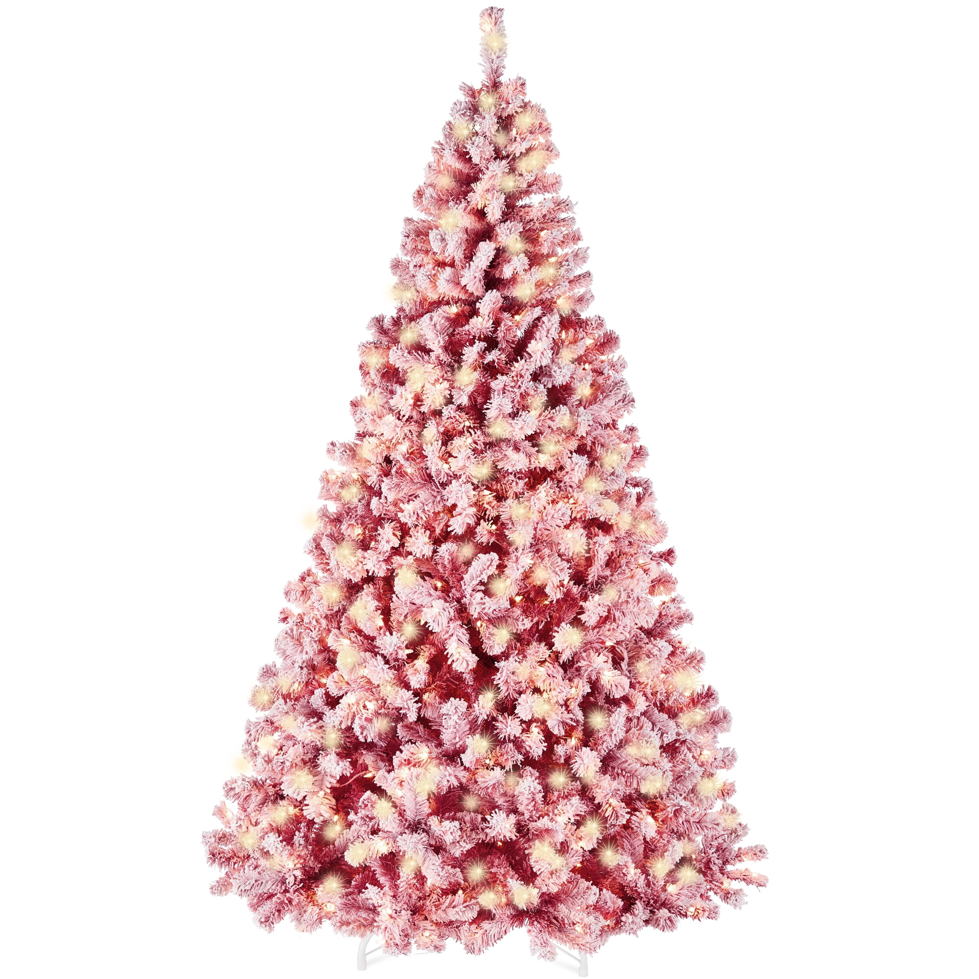 Best Choice Products 4.5ft Pre-Lit Red Christmas Pine Tree w/ Flocked ...