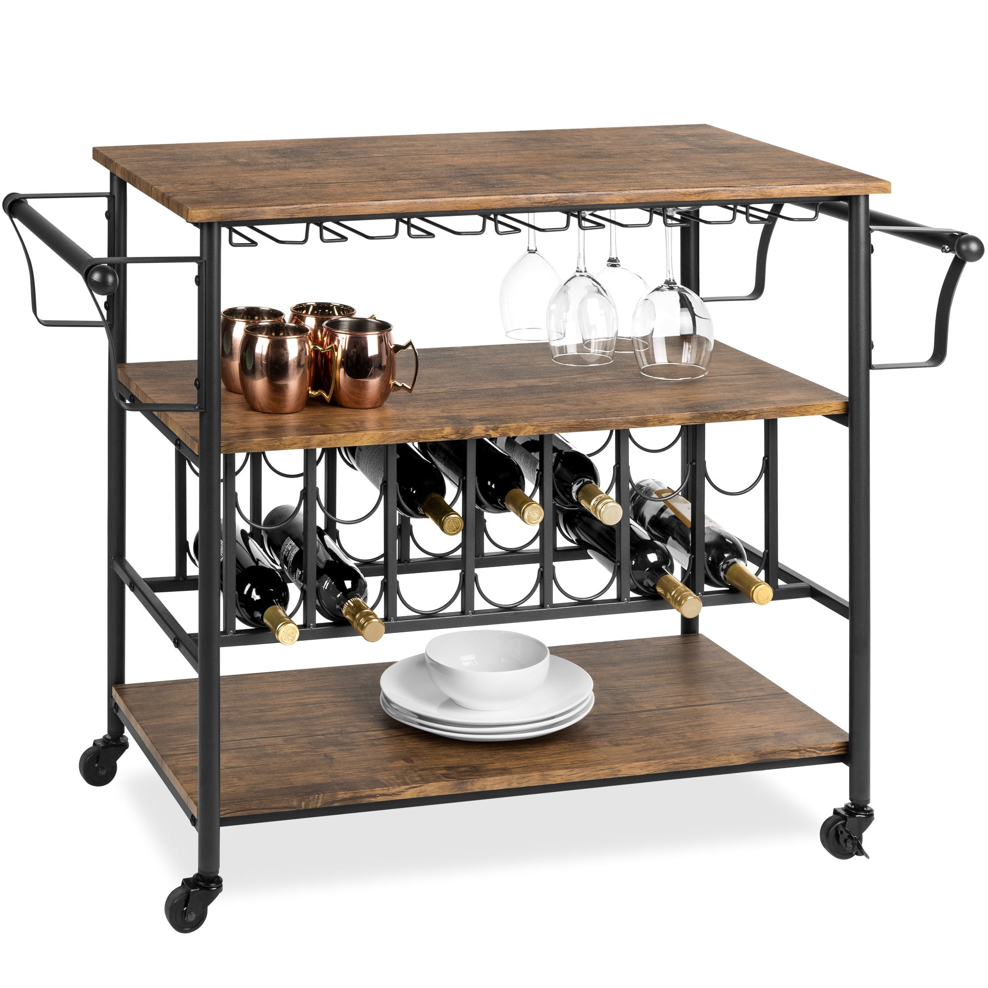 Best Choice Products 45in Industrial Wood Shelf Bar & Wine Storage ...
