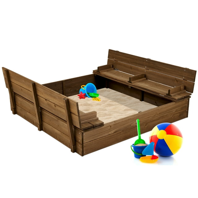 Best Choice Products 47x47-Inch Kids Wooden Outdoor Sandbox w/ 2 ...