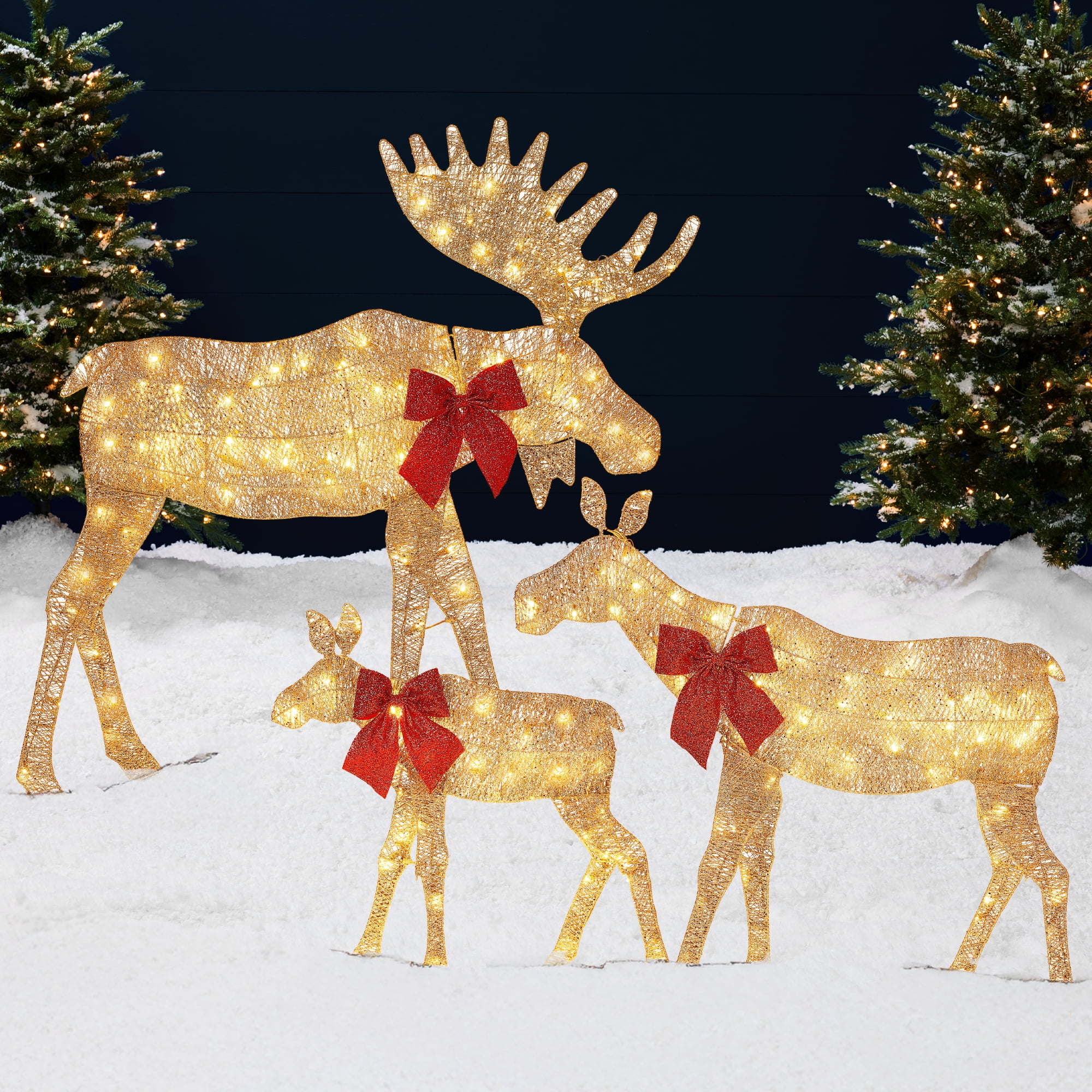 Best Choice Products 4ft 3-Piece Lighted 2D Christmas Moose Set Outdoor ...