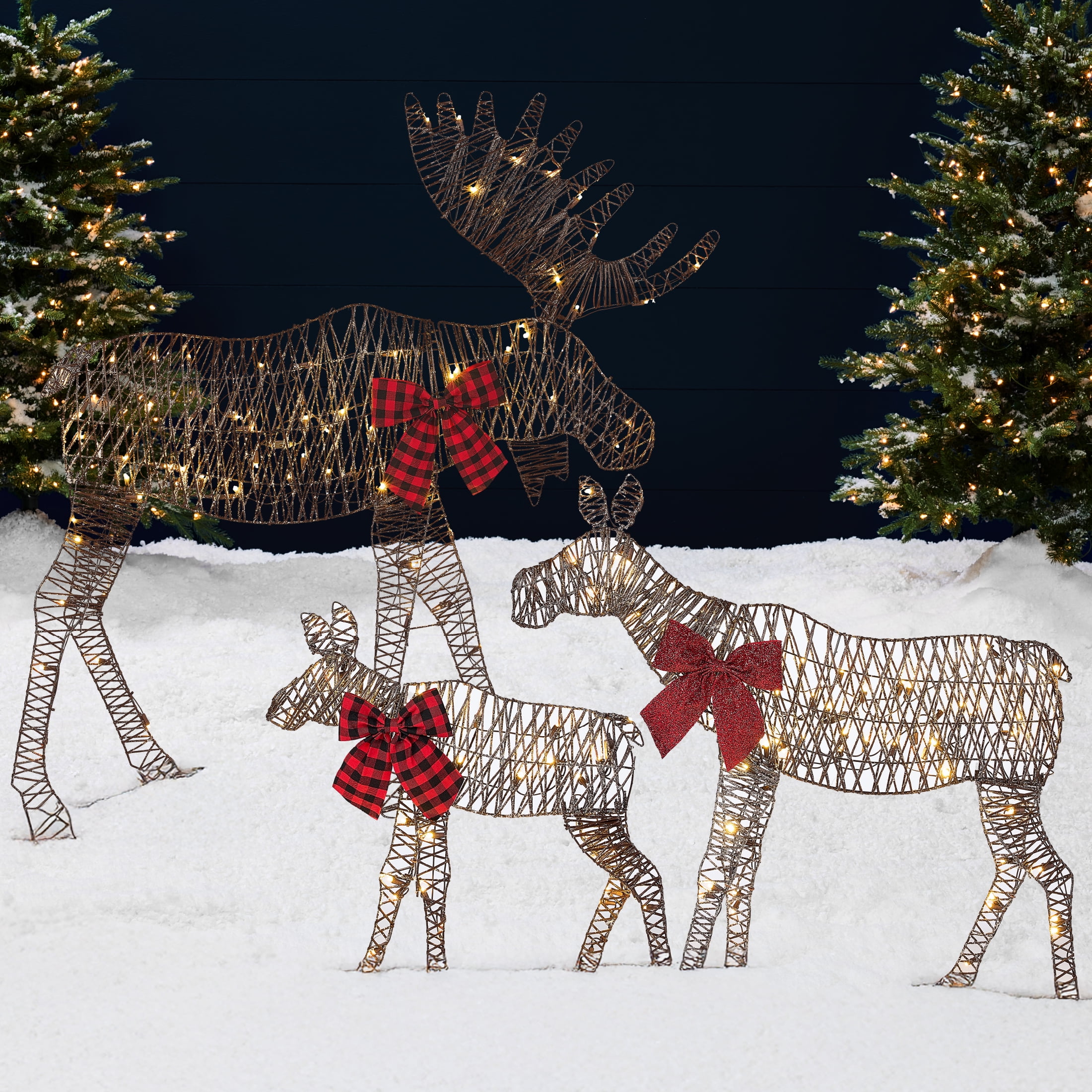 Best Choice Products 4ft 3-Piece Lighted 2D Christmas Moose Set Outdoor ...