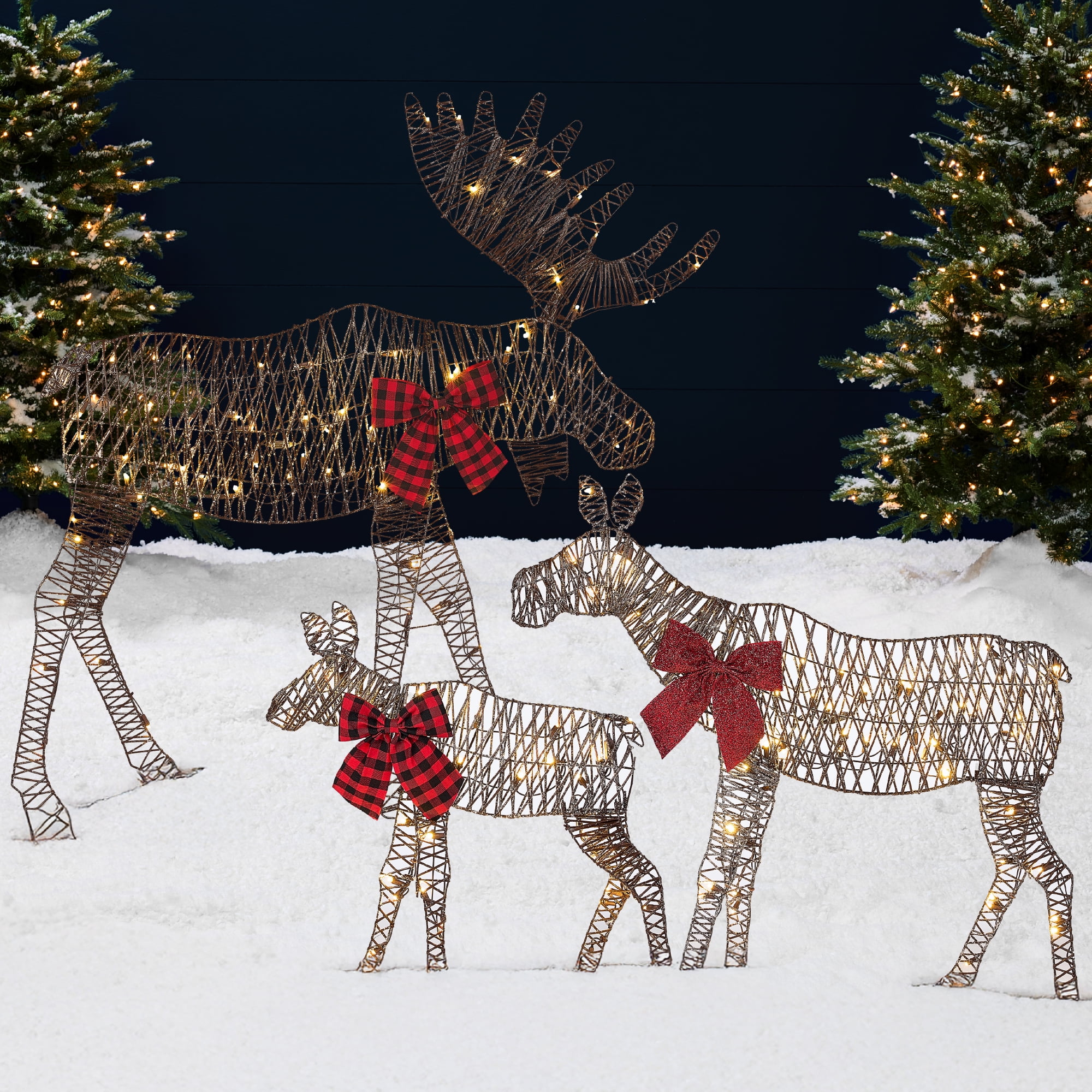 Best Choice Products 4ft 3-Piece Lighted 2D Christmas Moose Set Outdoor ...