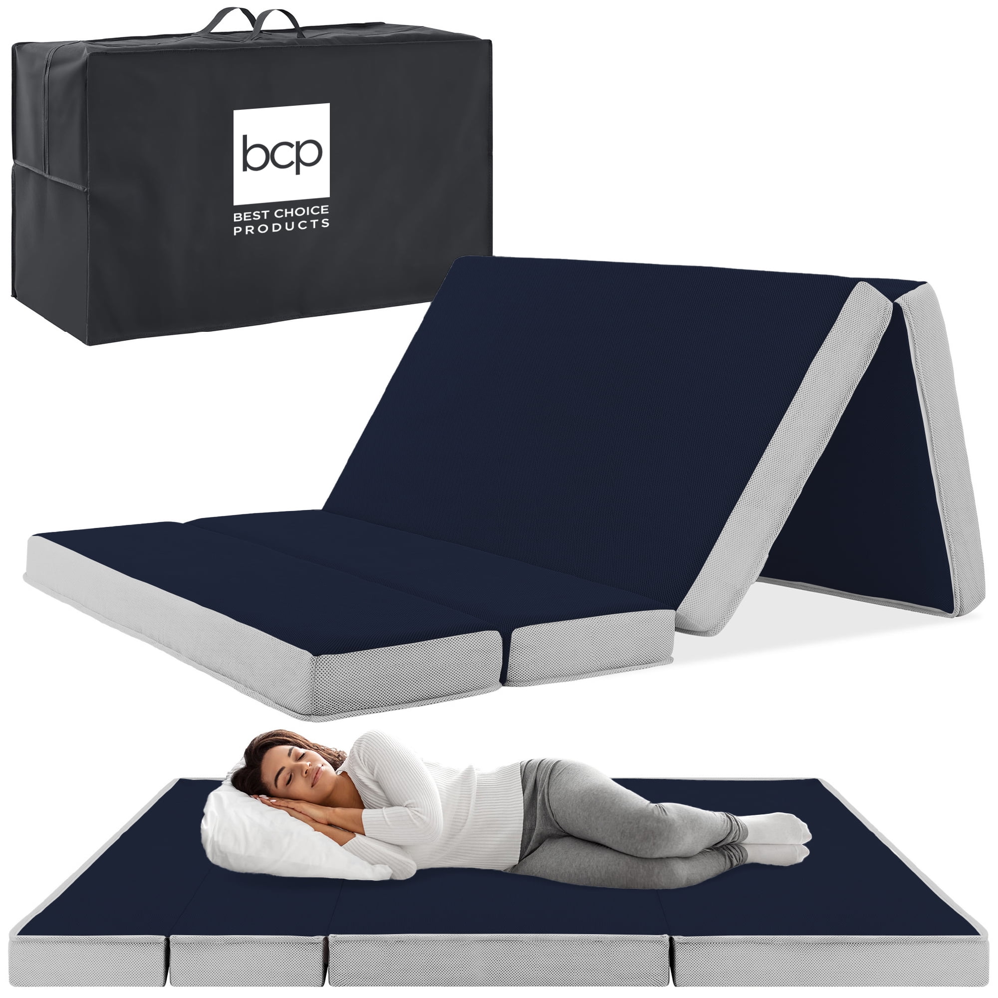 Best Choice Products 4in Folding Queen Mattress, Portable Tri-Fold Bed ...
