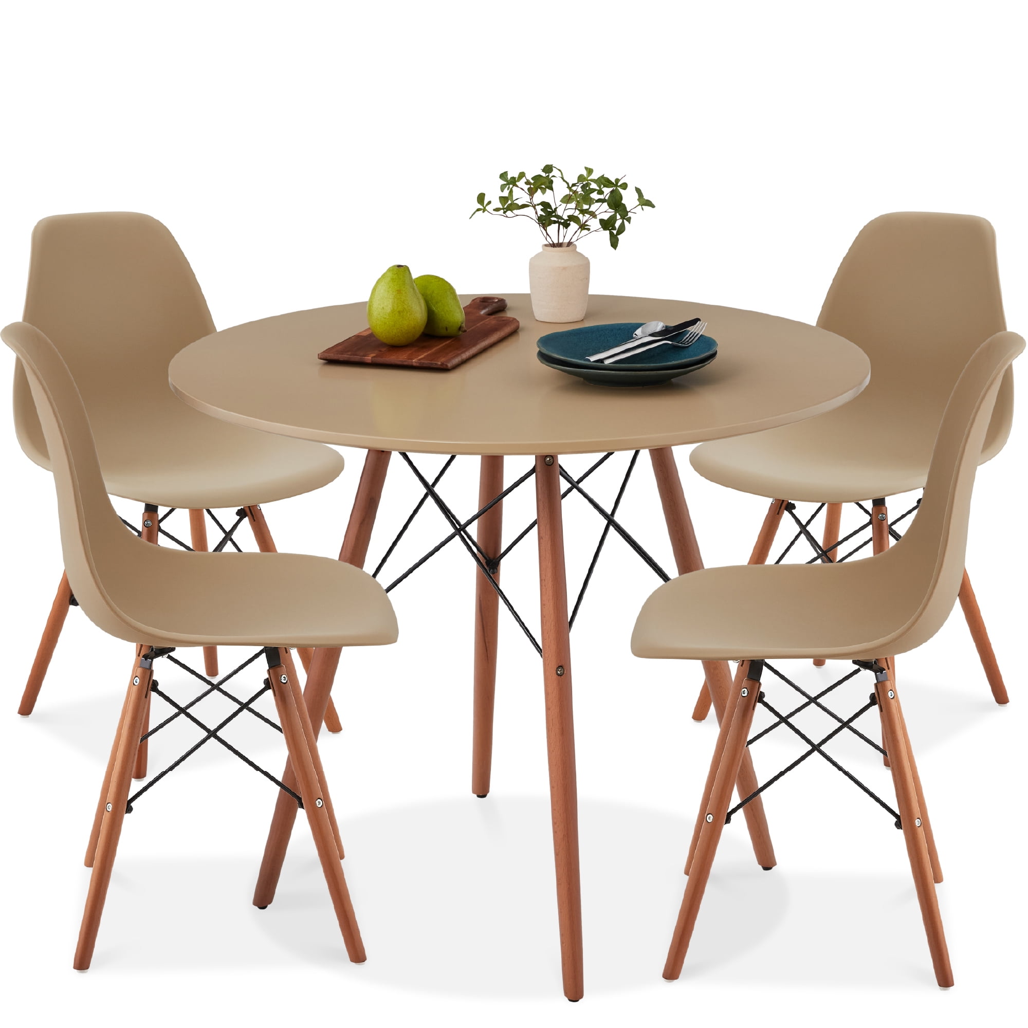 Best Choice Compact 5-Piece Mid-Century Dining Set with 4 Chairs, Beech ...