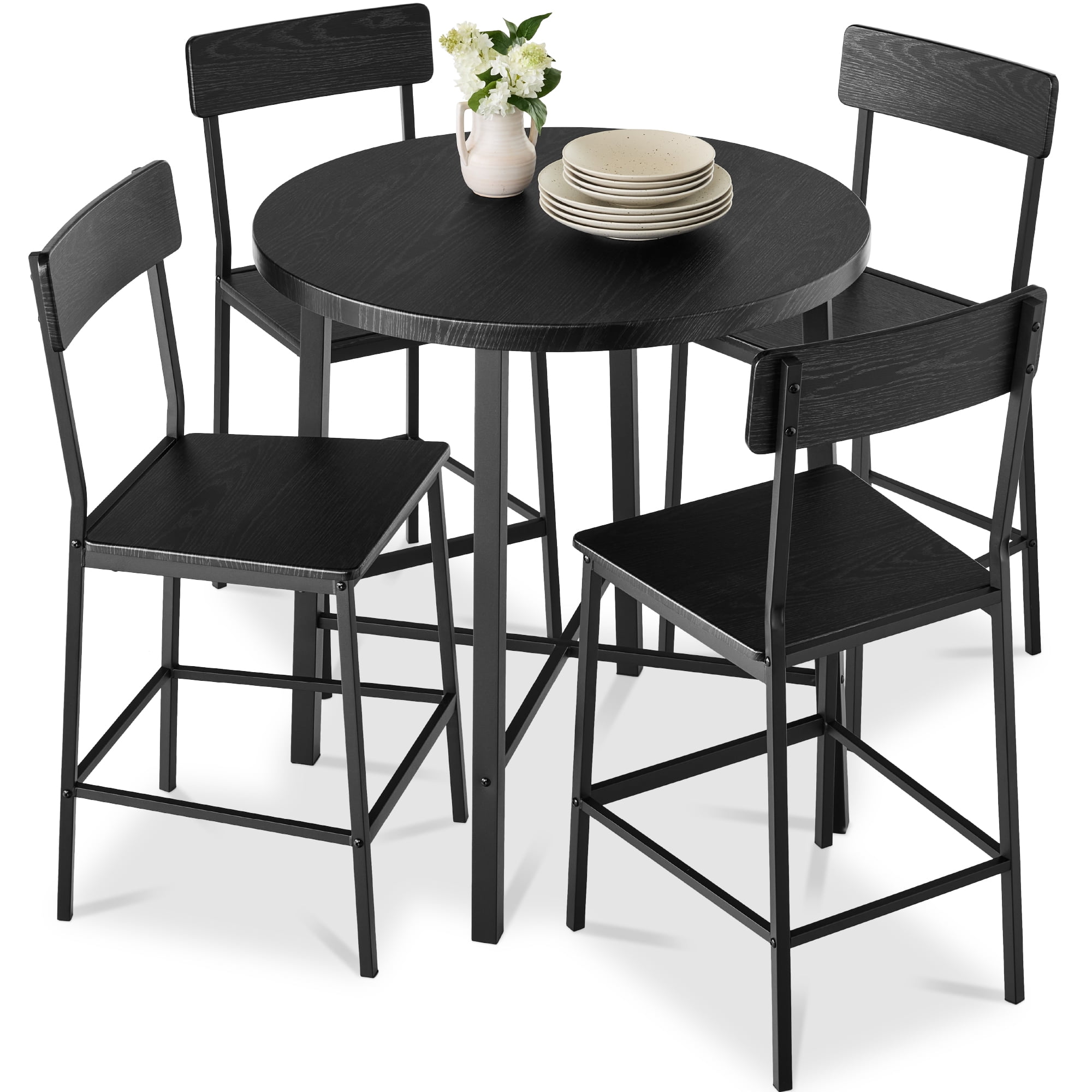 Modern 5-Piece Round Counter Height Dining Set, 39-inch Table, 4 Chairs ...