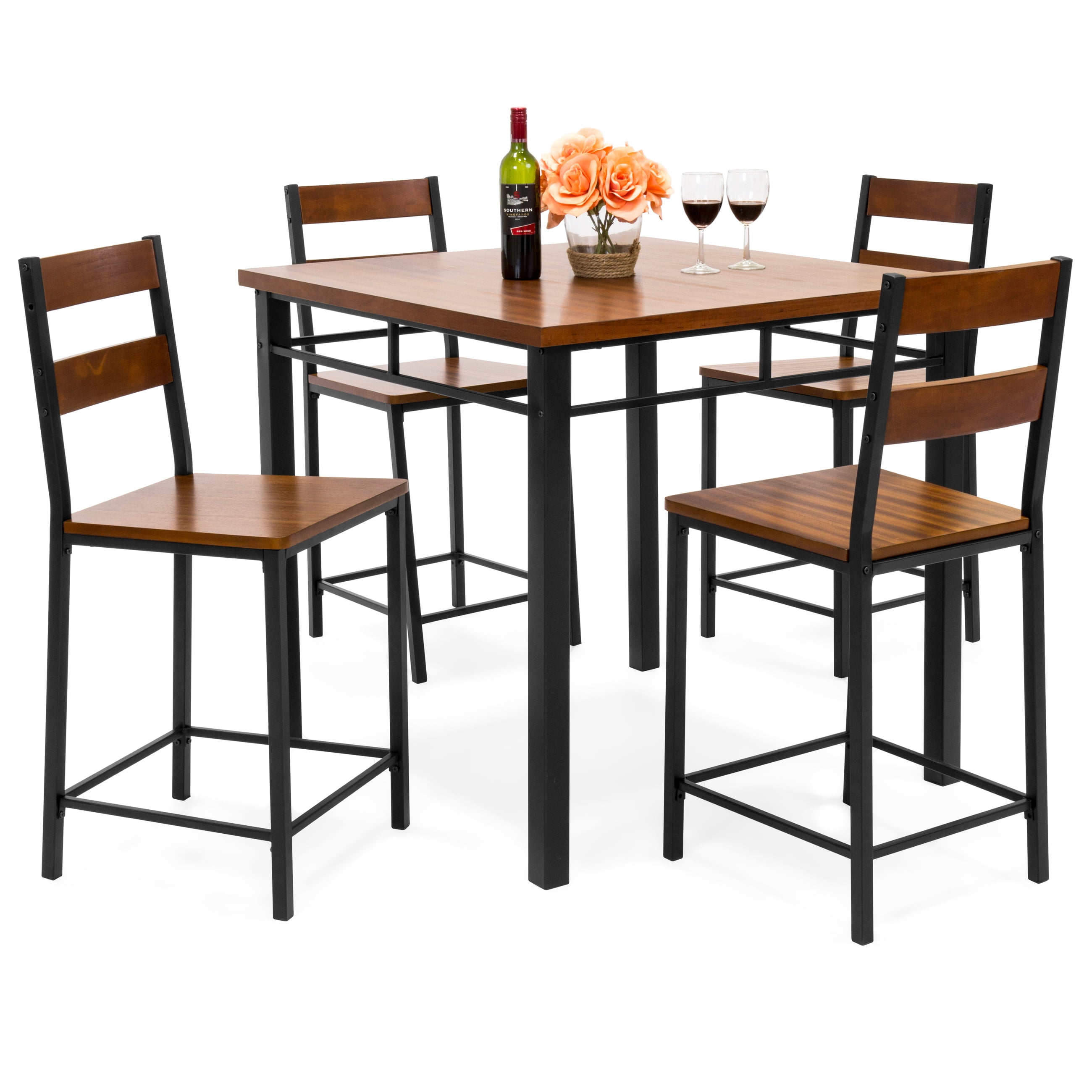 Best Choice Products 5-Piece Wood Finish Counter Height Square Table ...