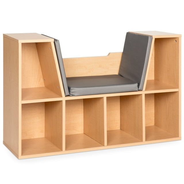Best Choice Kids Bookshelf, 6-Cubby Organizer, Cushioned Reading Nook - Brown - Walmart.com