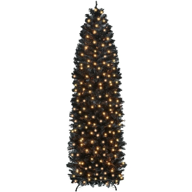 Best Choice Products 6ft Pre-Lit Black Artificial Christmas Tree ...