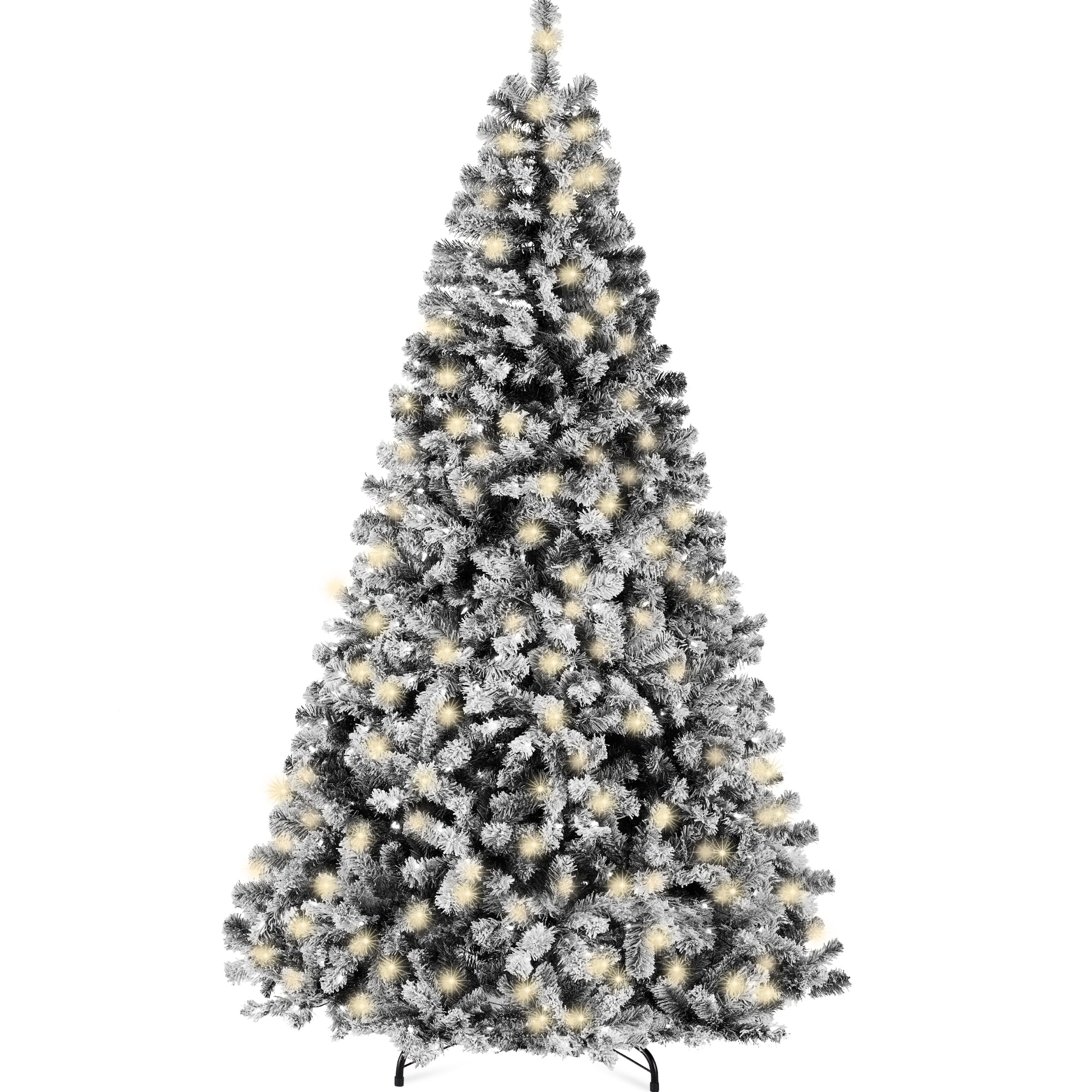 Best Choice Products 6ft Pre-Lit Black Christmas Pine Tree w/ Flocked ...