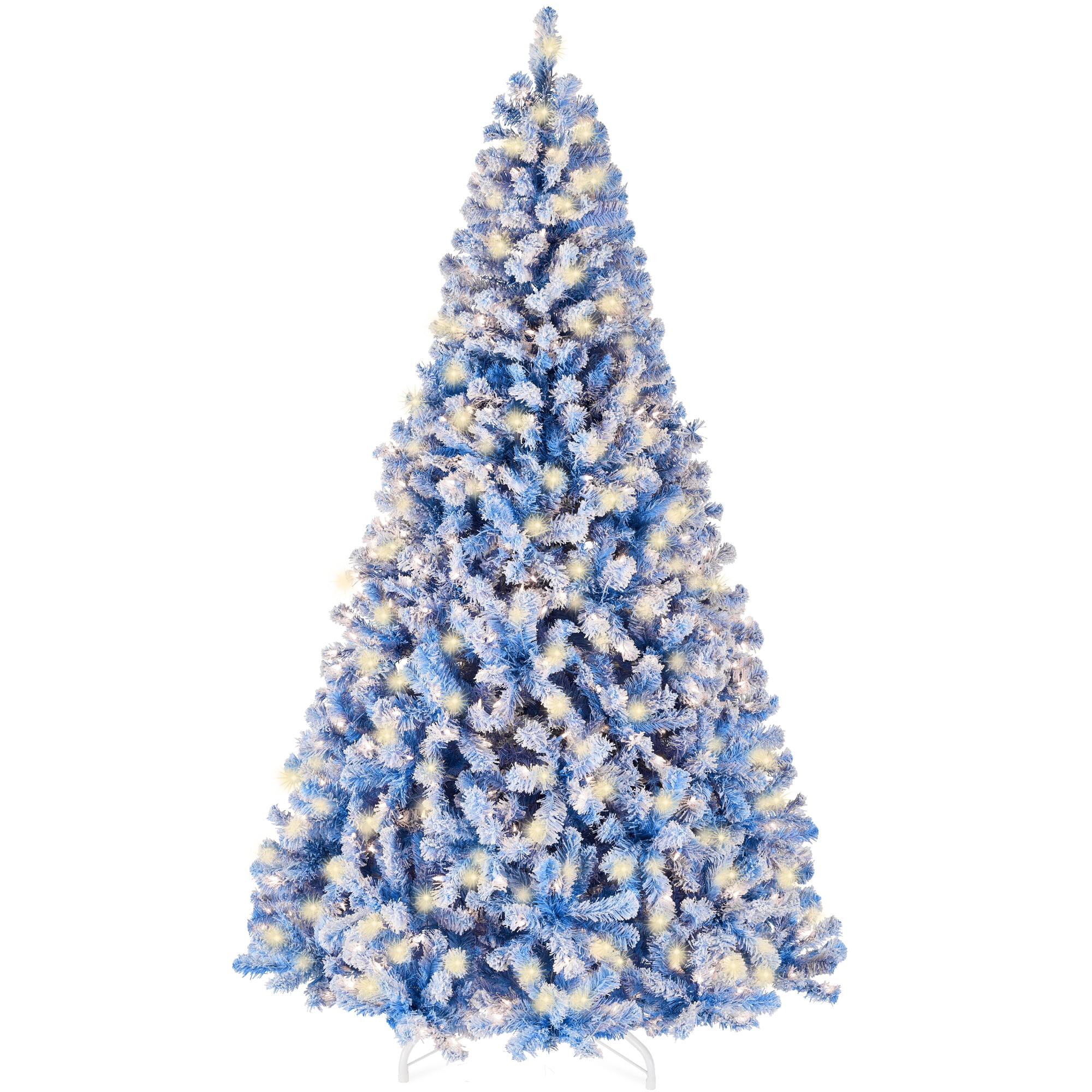 Best Choice Products 6ft Pre-Lit Blue Christmas Pine Tree w/ Flocked ...